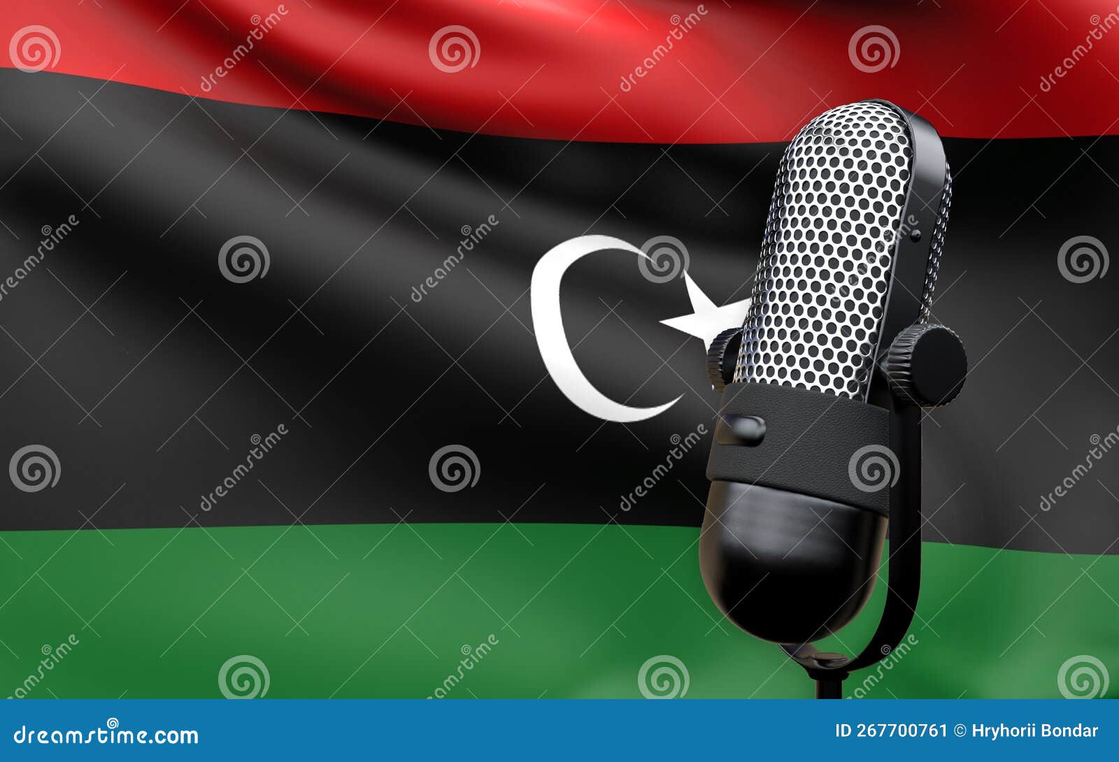 Libua Flag with Microphone 3d Rendering Image Stock Illustration ...