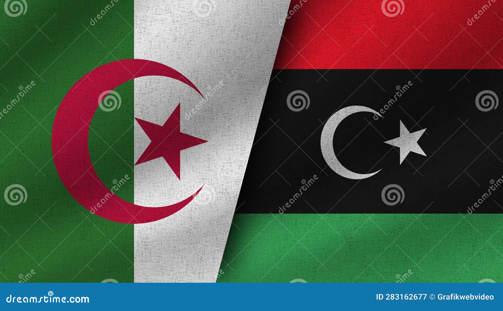 Libya and Algeria Realistic Two Flags Together Stock Illustration ...