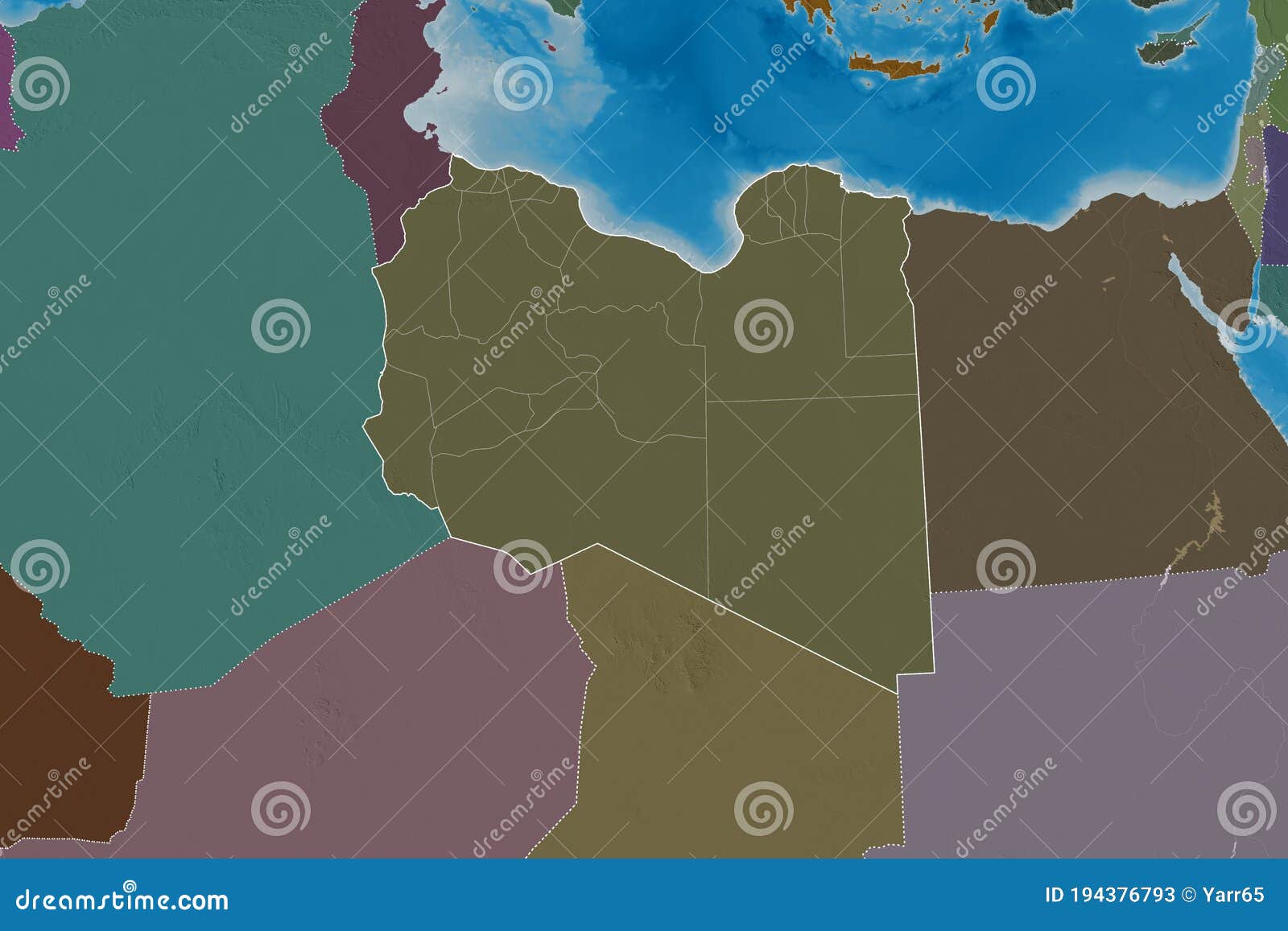 Libya Borders. Administrative Stock Illustration - Illustration of ...