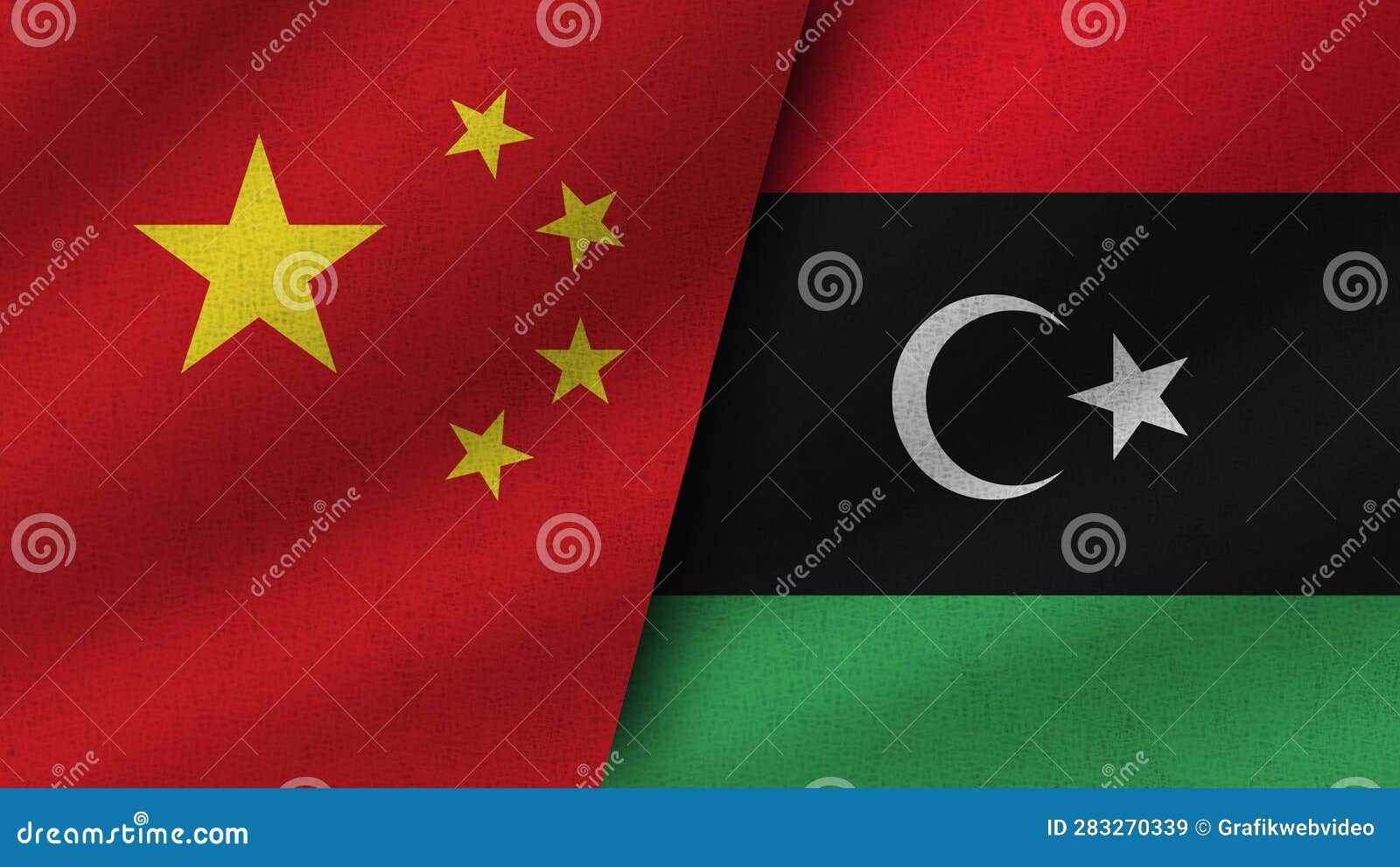 Libya and China Realistic Two Flags Together Stock Illustration ...