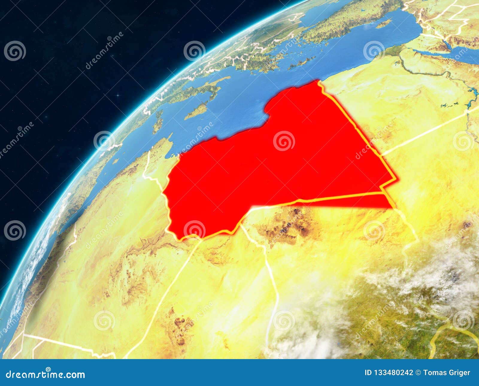 Libya on Earth with Borders Stock Illustration - Illustration of ...