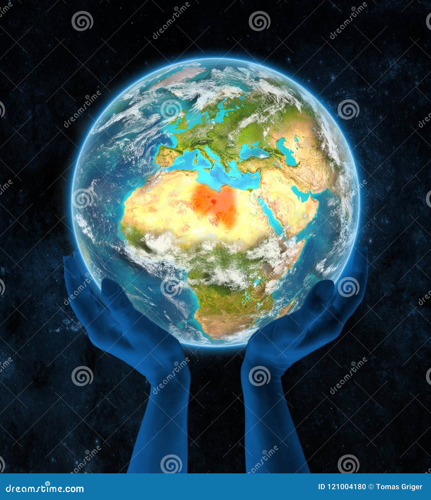 Libya on Planet Earth in Hands Stock Photo - Image of country, world ...