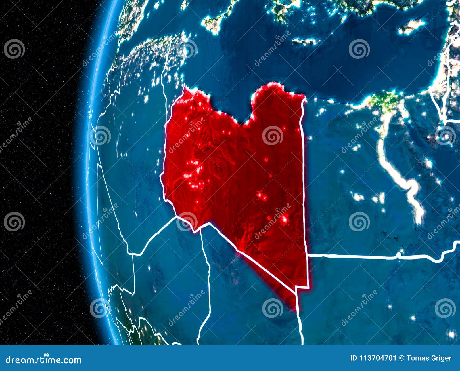 Libya on Earth at night stock illustration. Illustration of world ...
