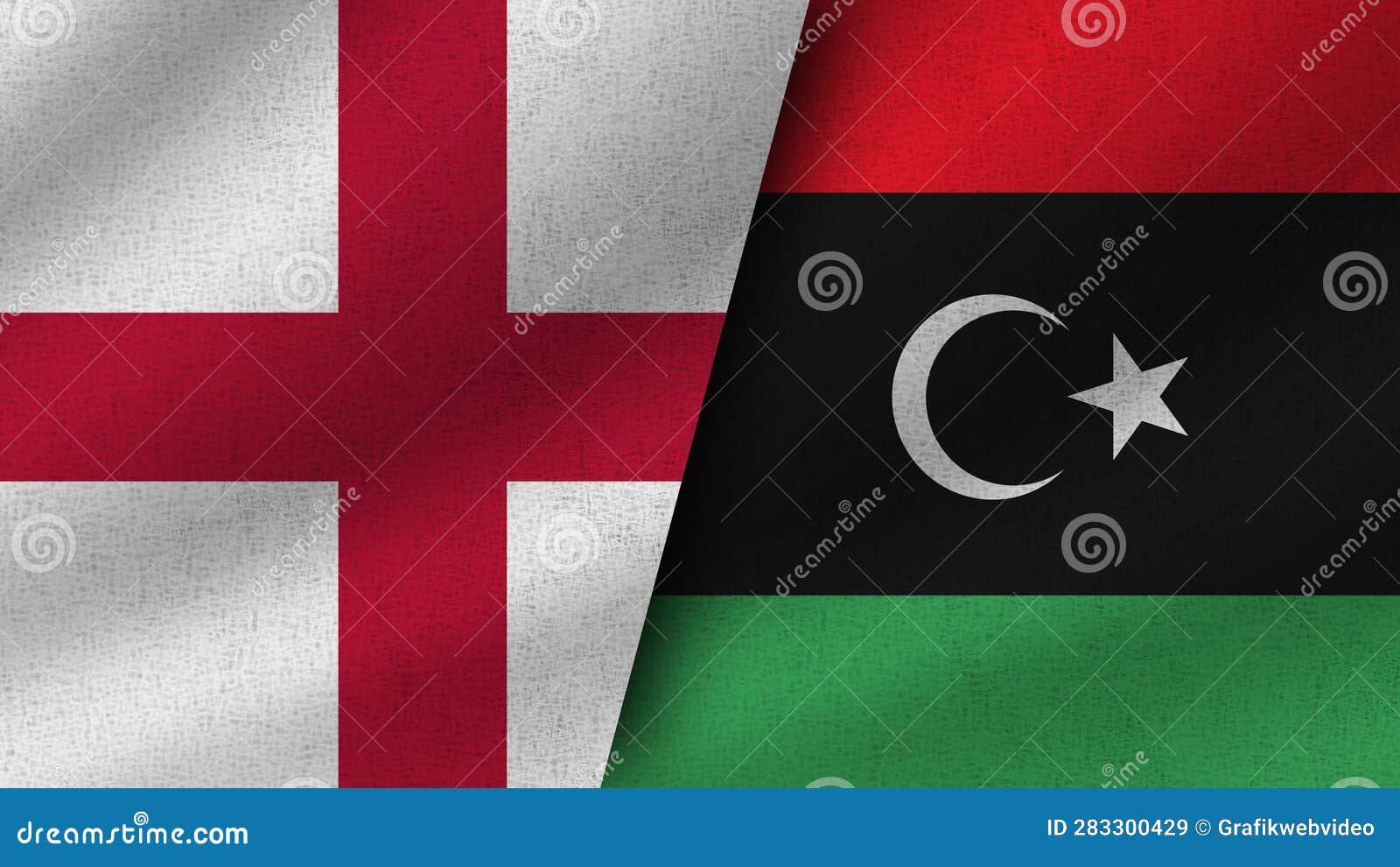 Libya and England Realistic Two Flags Together Stock Illustration ...