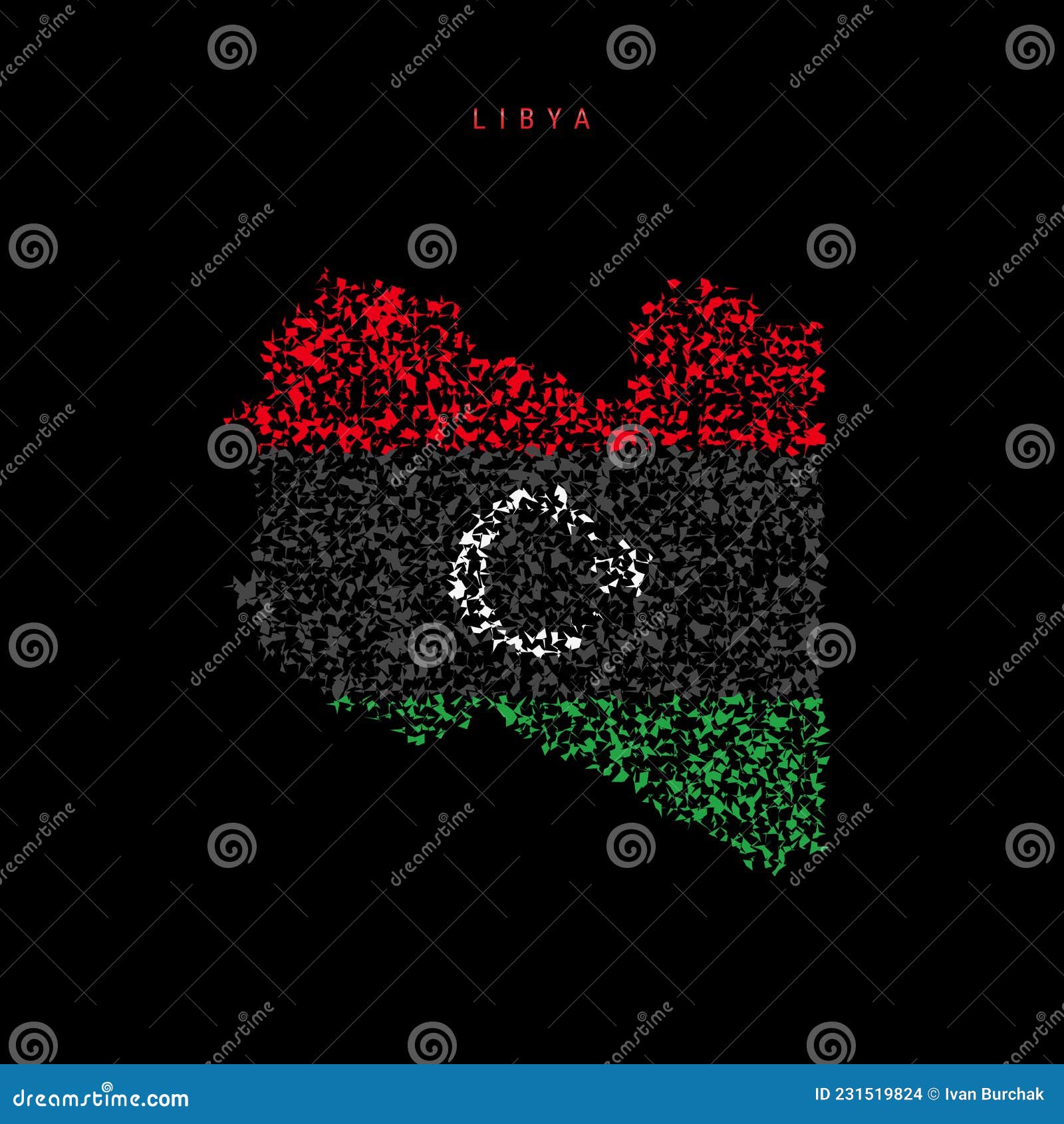 Libya Flag Map, Chaotic Particles Pattern in the Libyan Flag Colors ...