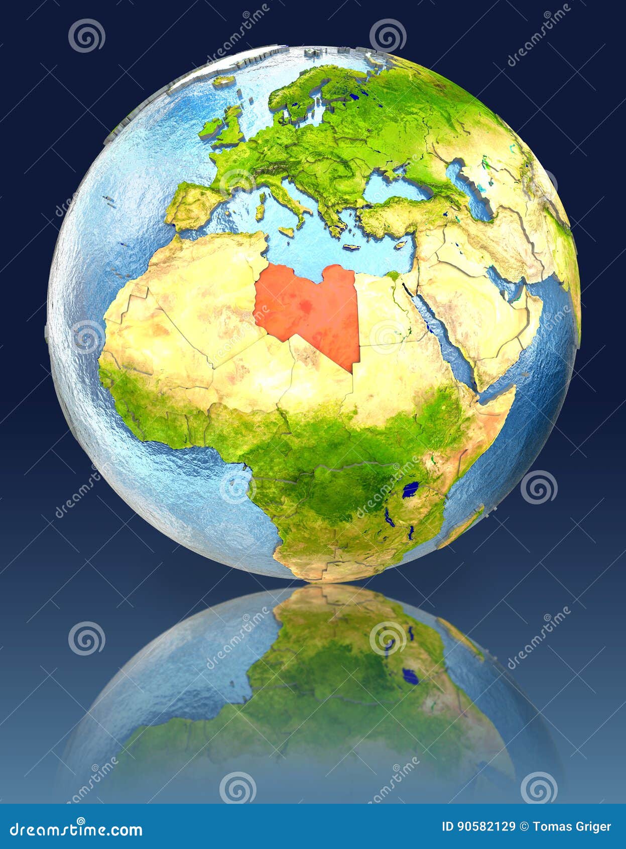 Libya on Globe with Reflection Stock Illustration - Illustration of ...