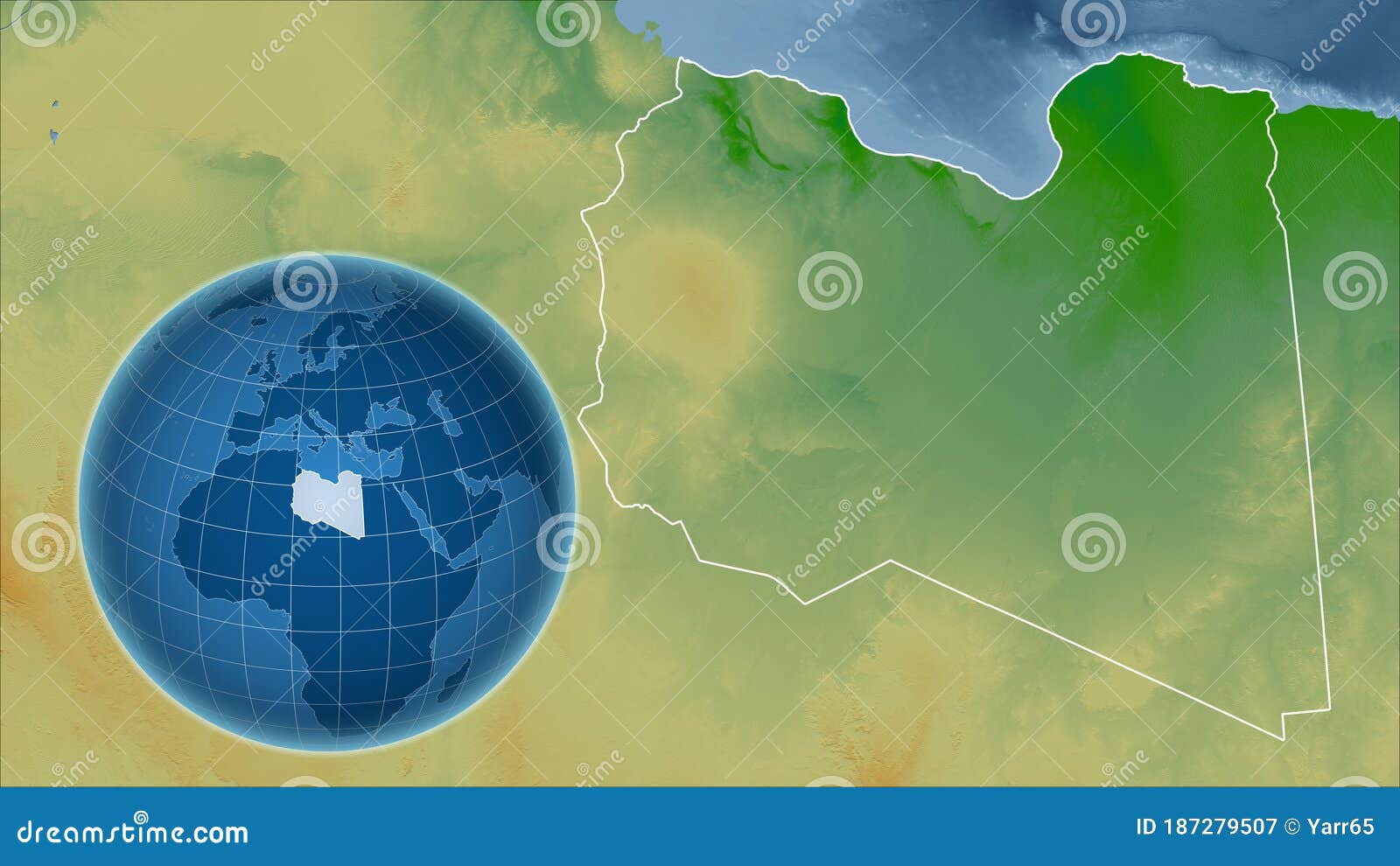 Libya - Physical. Country and Globe, Composition Stock Illustration ...