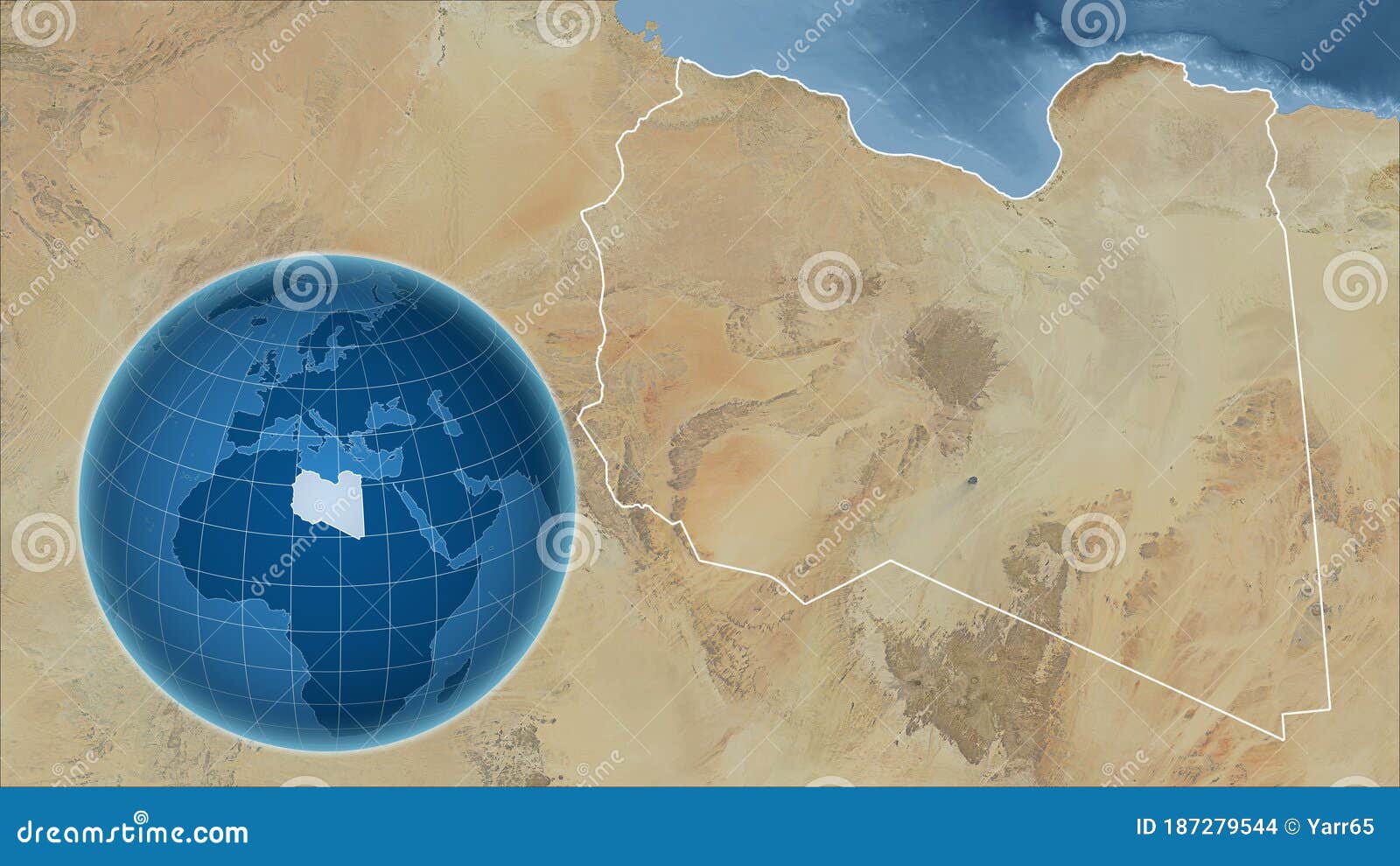 Libya - Satellite. Country and Globe, Composition Stock Illustration ...