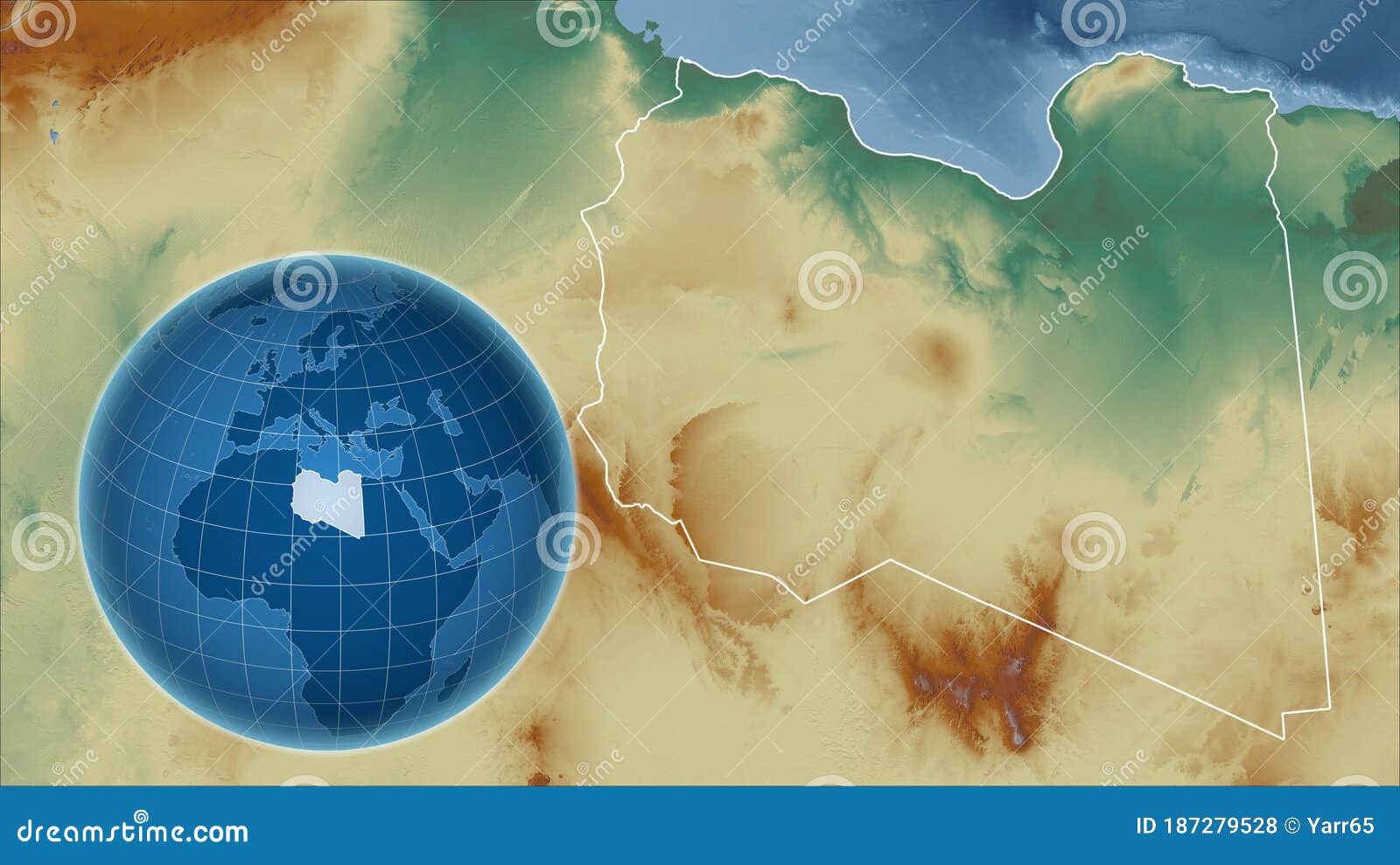 Libya - Relief. Country and Globe, Composition Stock Illustration ...