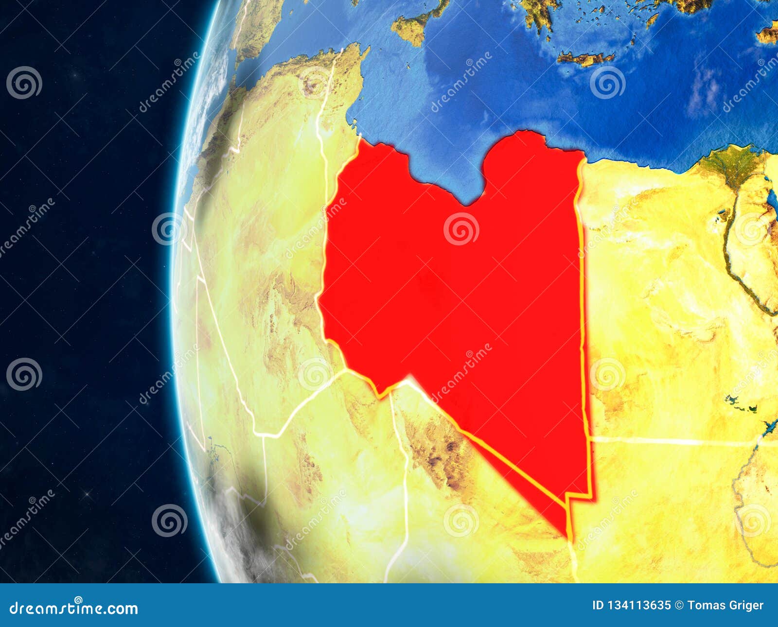 Libya on globe from space stock illustration. Illustration of african ...