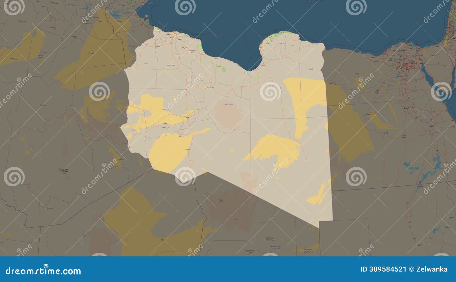 Libya Highlighted. Topo Standard Stock Illustration - Illustration of ...