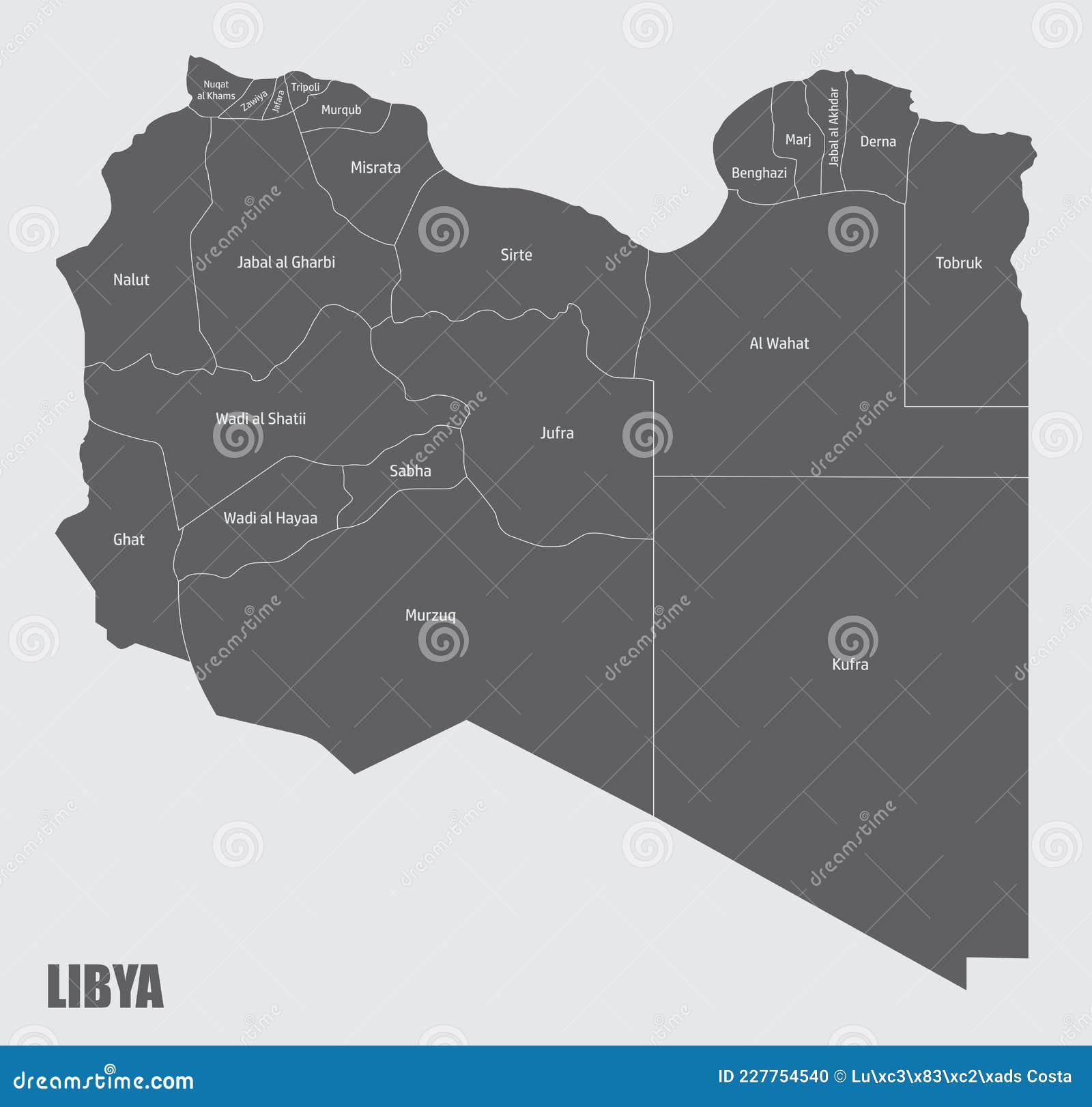 Libya administrative map stock vector. Illustration of names - 227754540