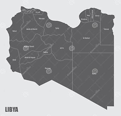Libya administrative map stock vector. Illustration of names - 227754540