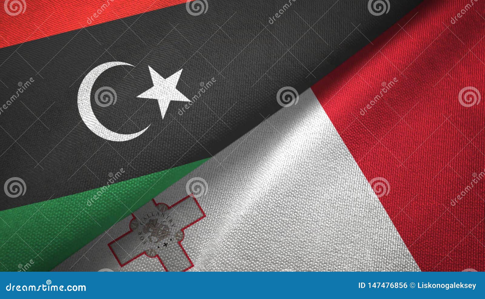 Libya and Malta Two Flags Textile Cloth, Fabric Texture Stock ...