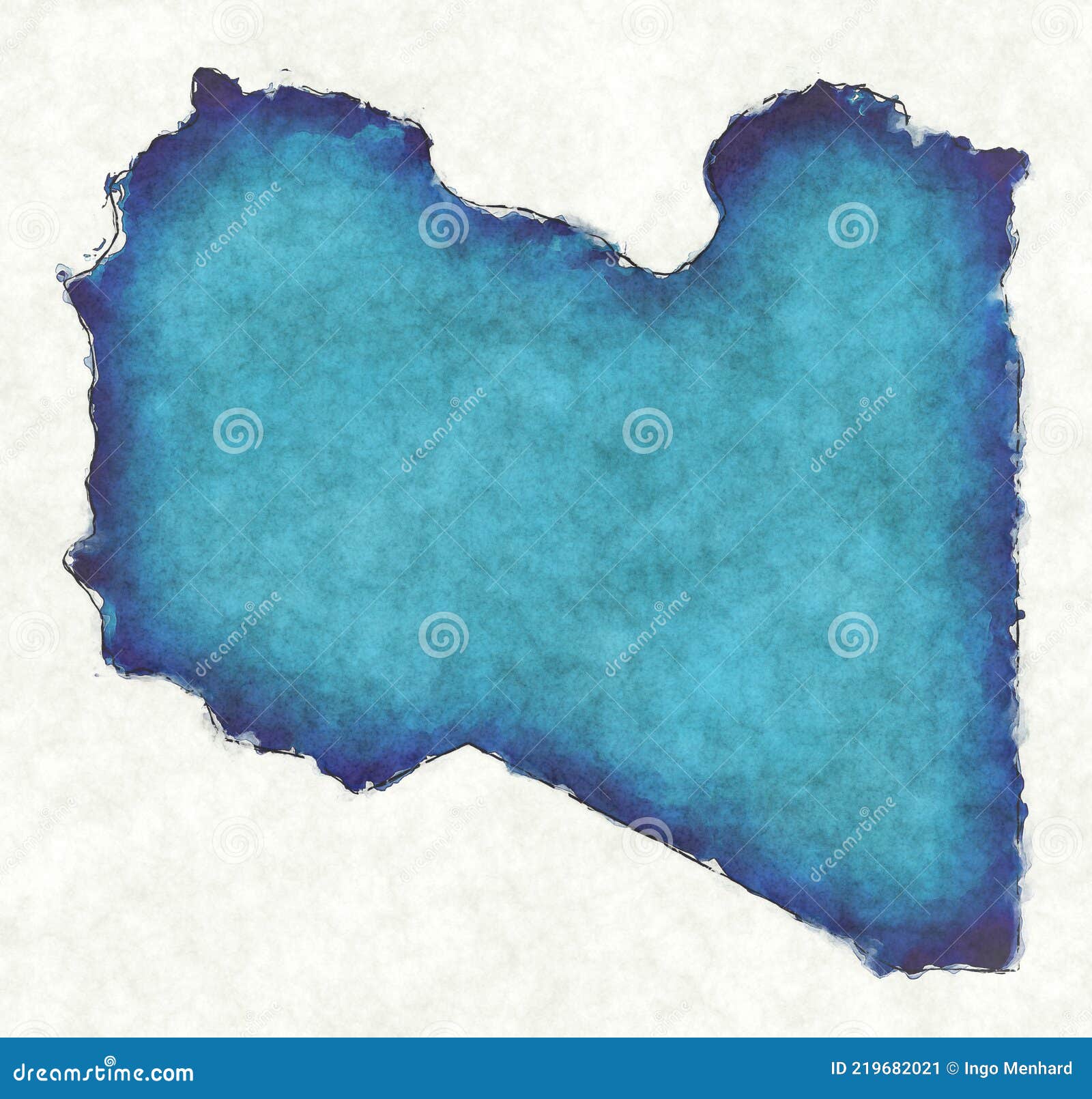 Libya Map with Drawn Lines and Blue Watercolor Illustration Stock ...