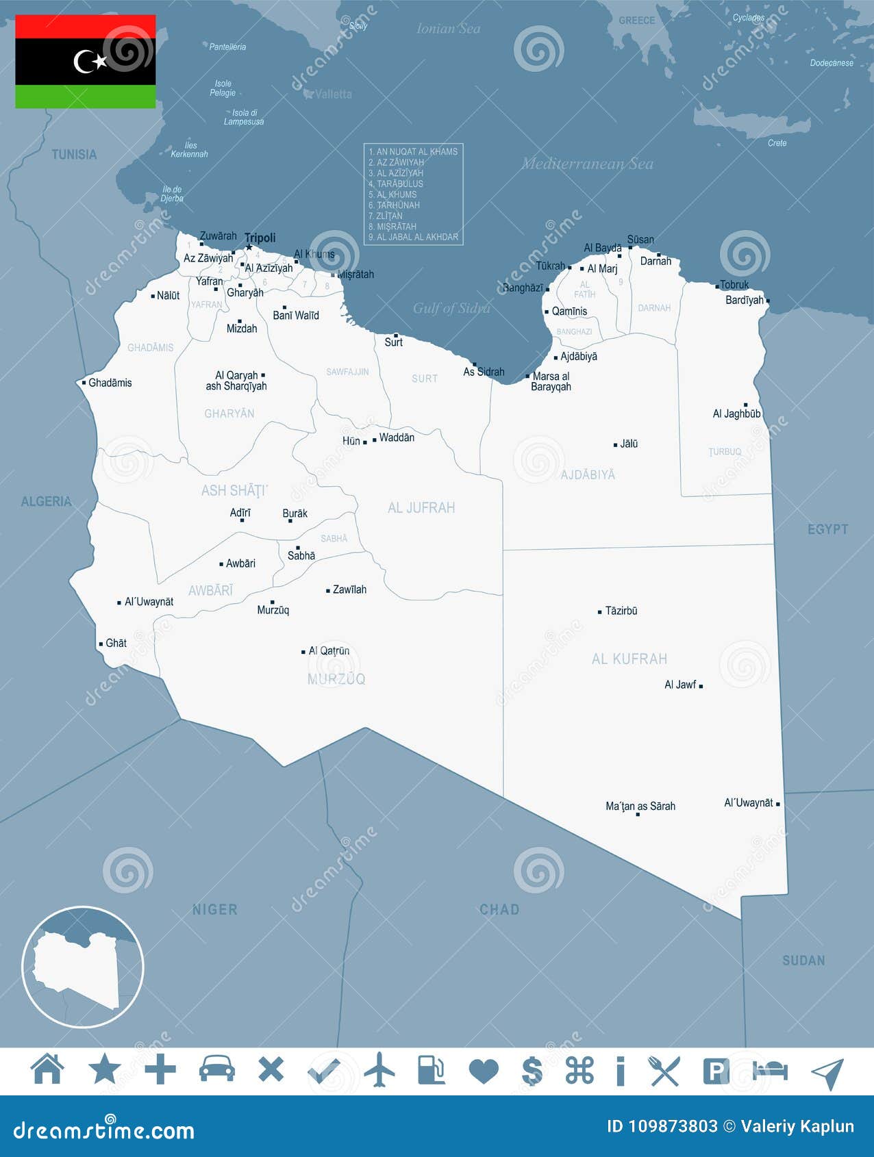 Detailed Libya Administrative Map With Country Flag And Location On A ...