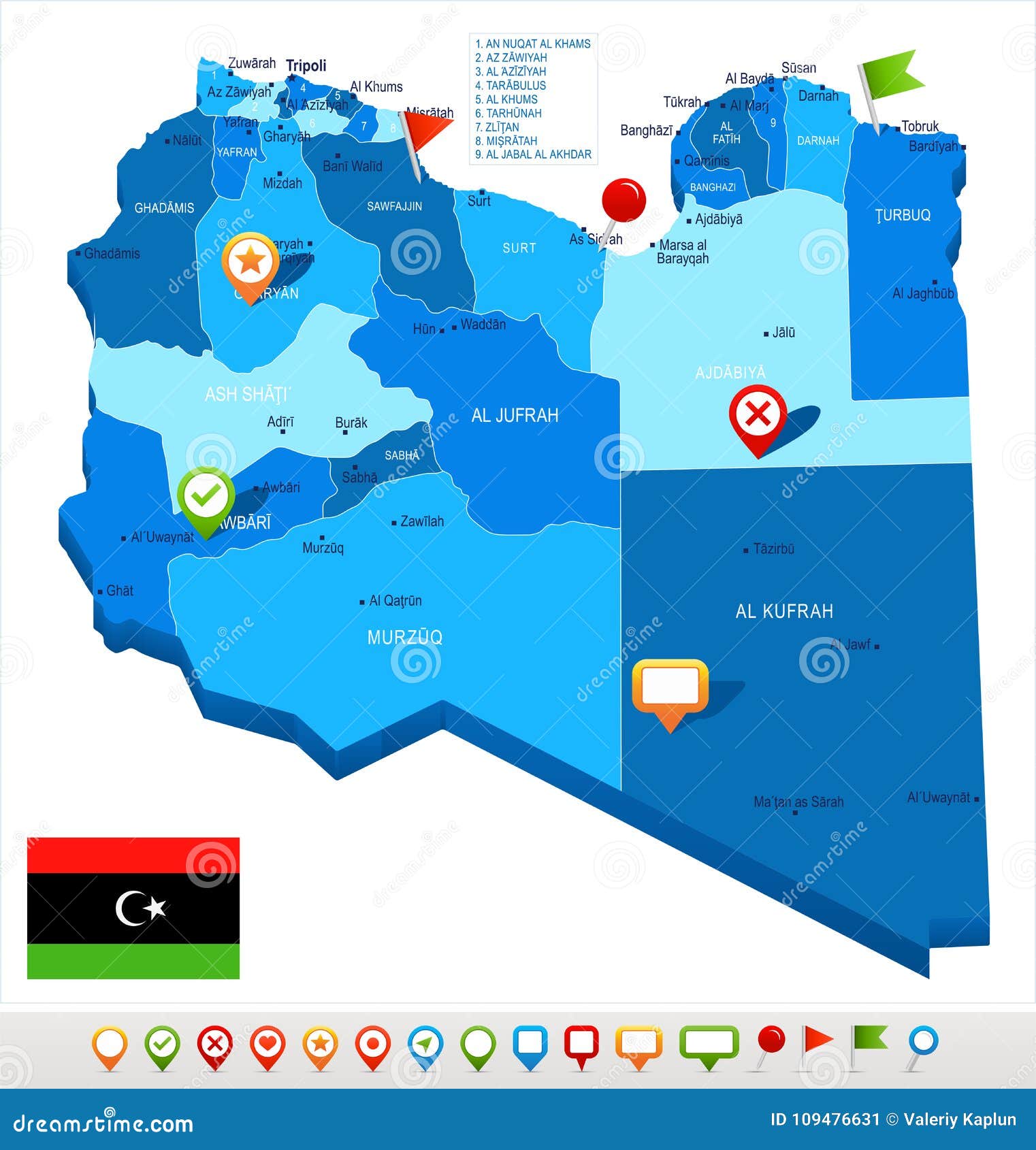 Libya - Map and Flag - Detailed Vector Illustration Stock Illustration ...