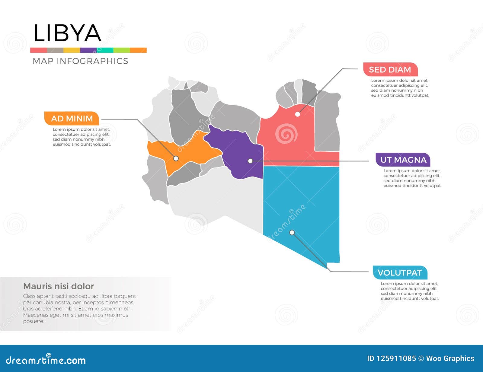 Libya Map Infographics Vector Template with Regions and Pointer Marks ...