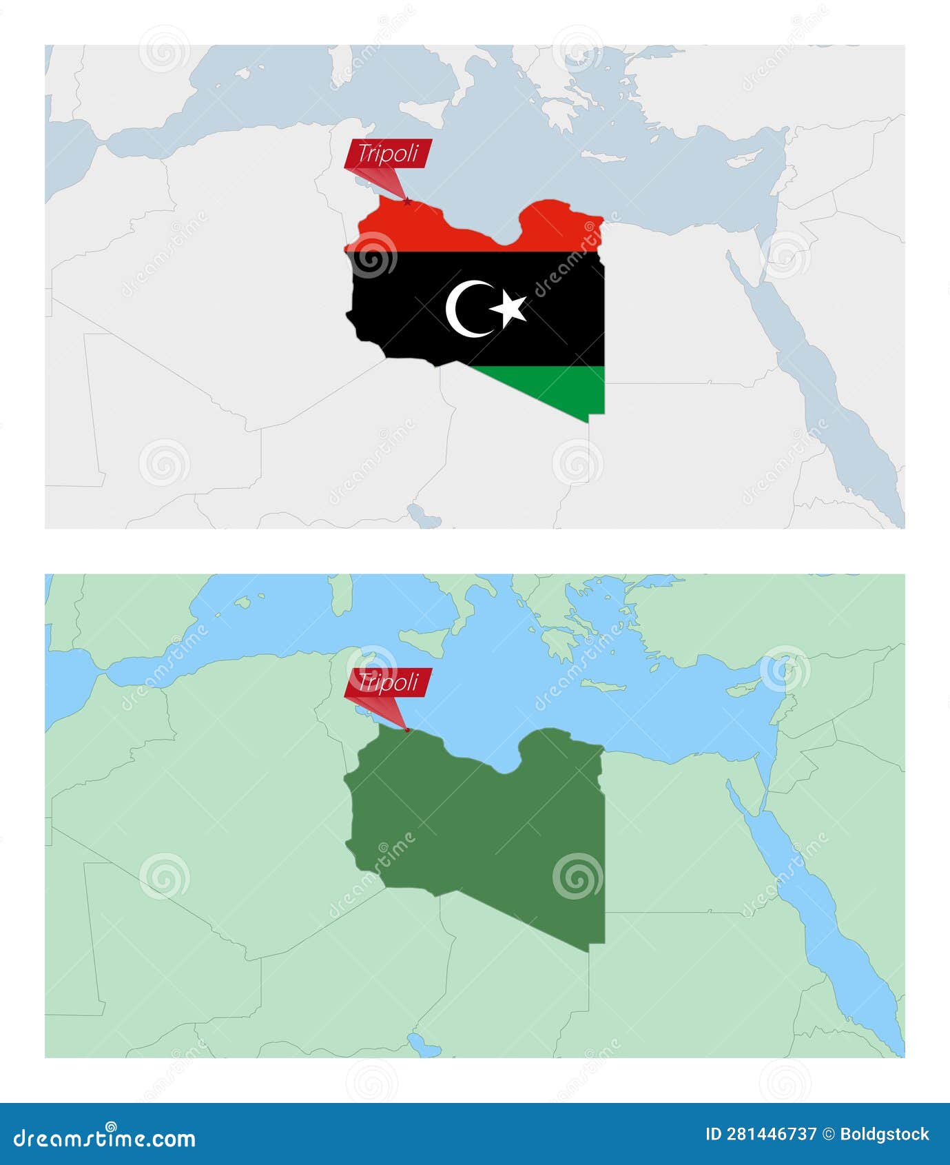 Libya Map with Pin of Country Capital. Two Types of Libya Map with ...