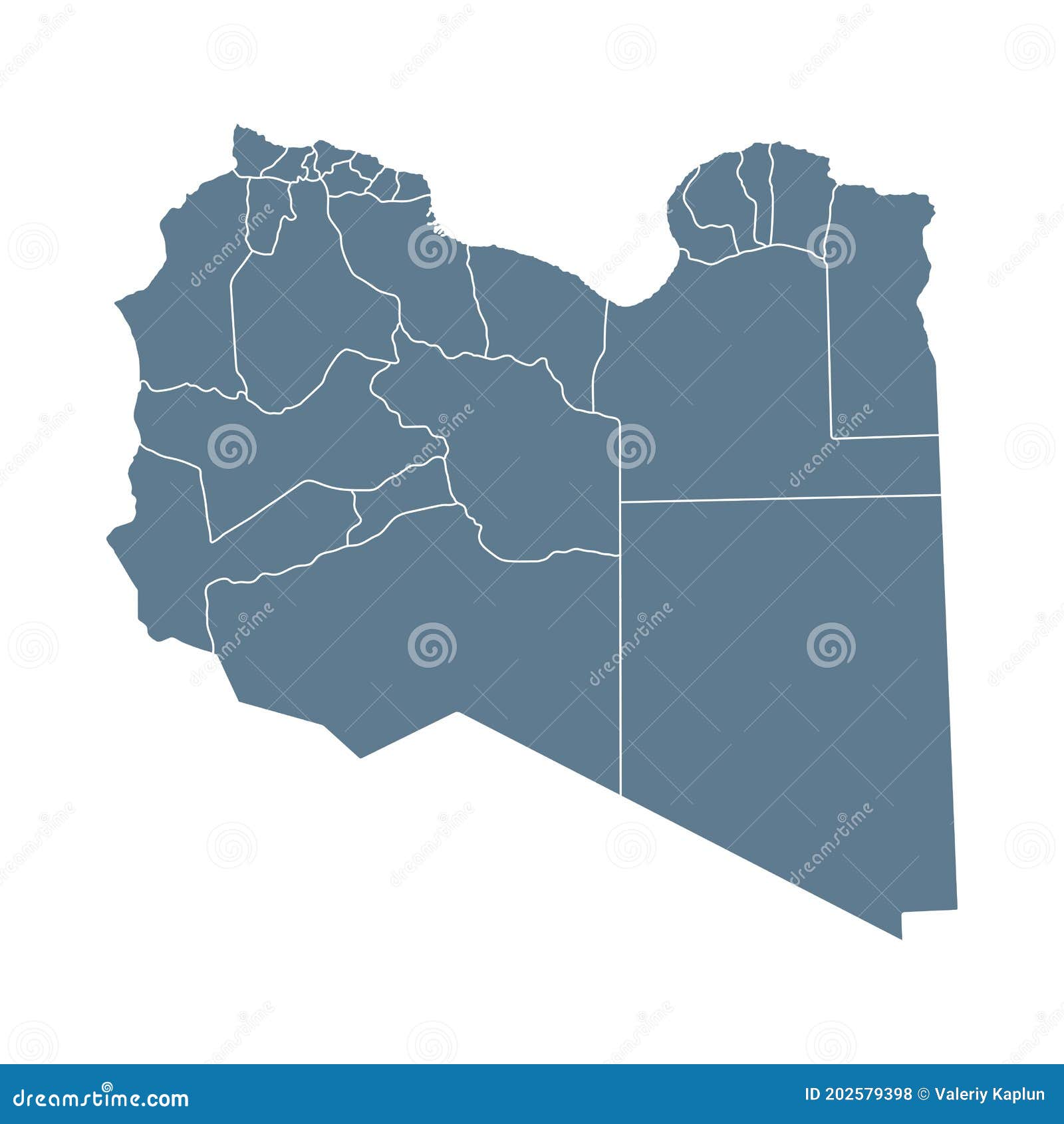 Libya Map - Vector Solid Contour and State Regions Stock Illustration ...