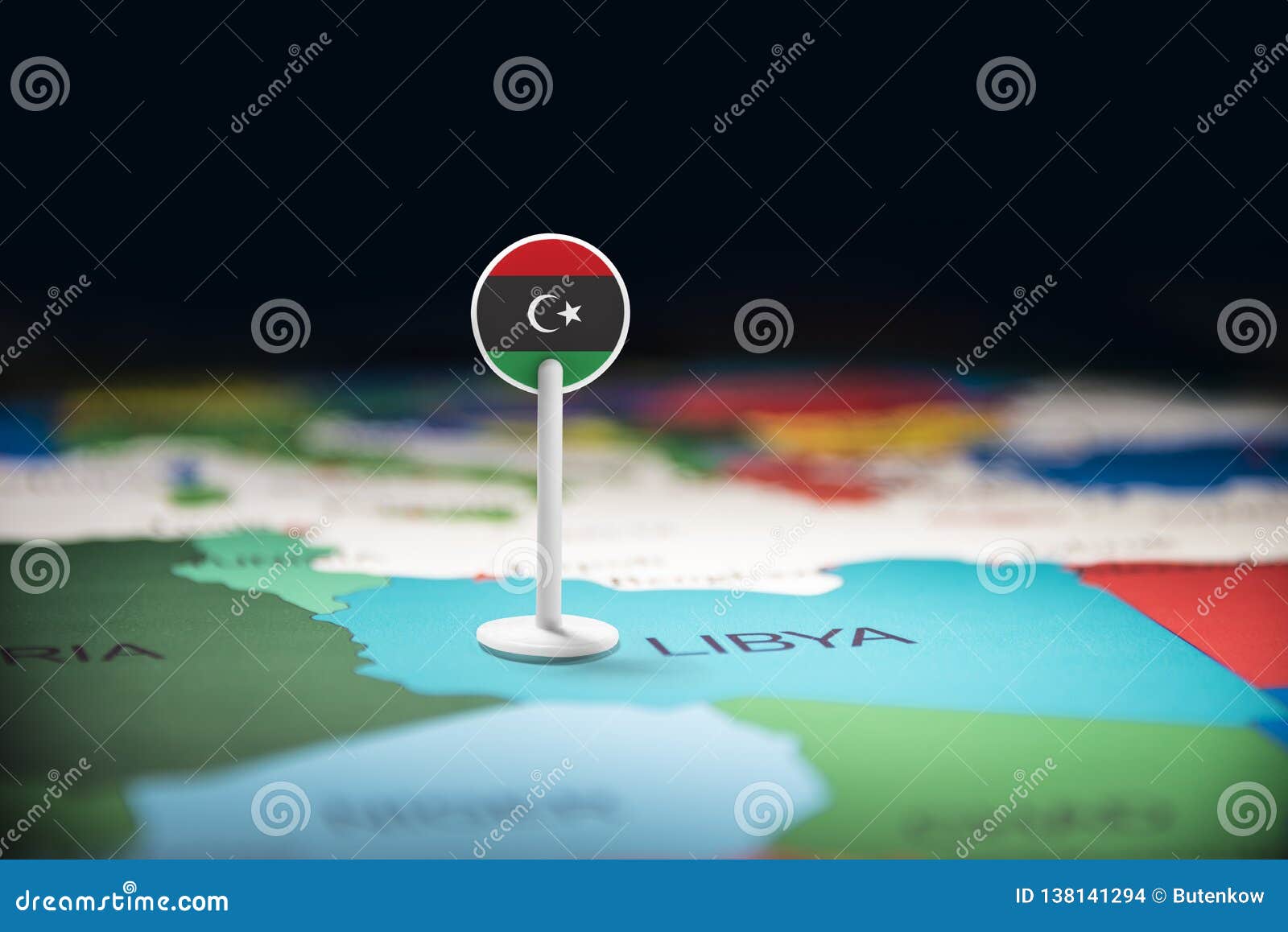 Libya Marked with a Flag on the Map Stock Photo - Image of political ...