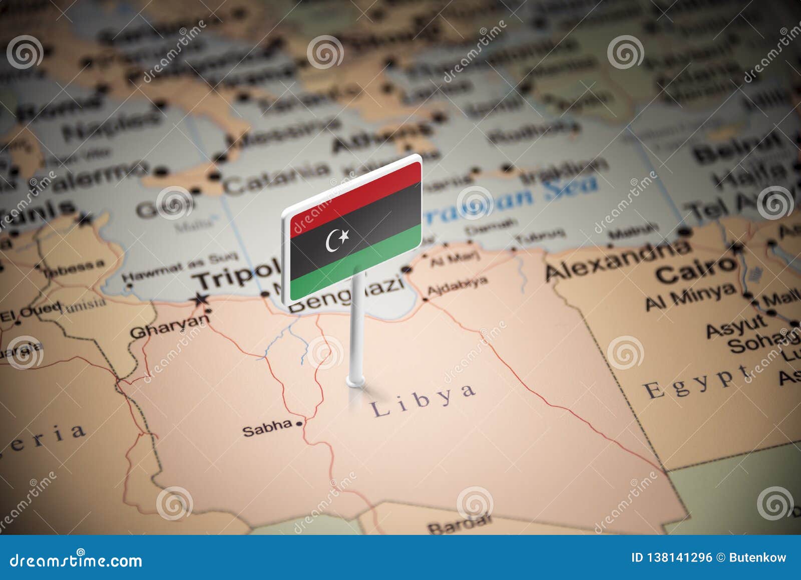 Libya Marked with a Flag on the Map Stock Photo - Image of independence ...