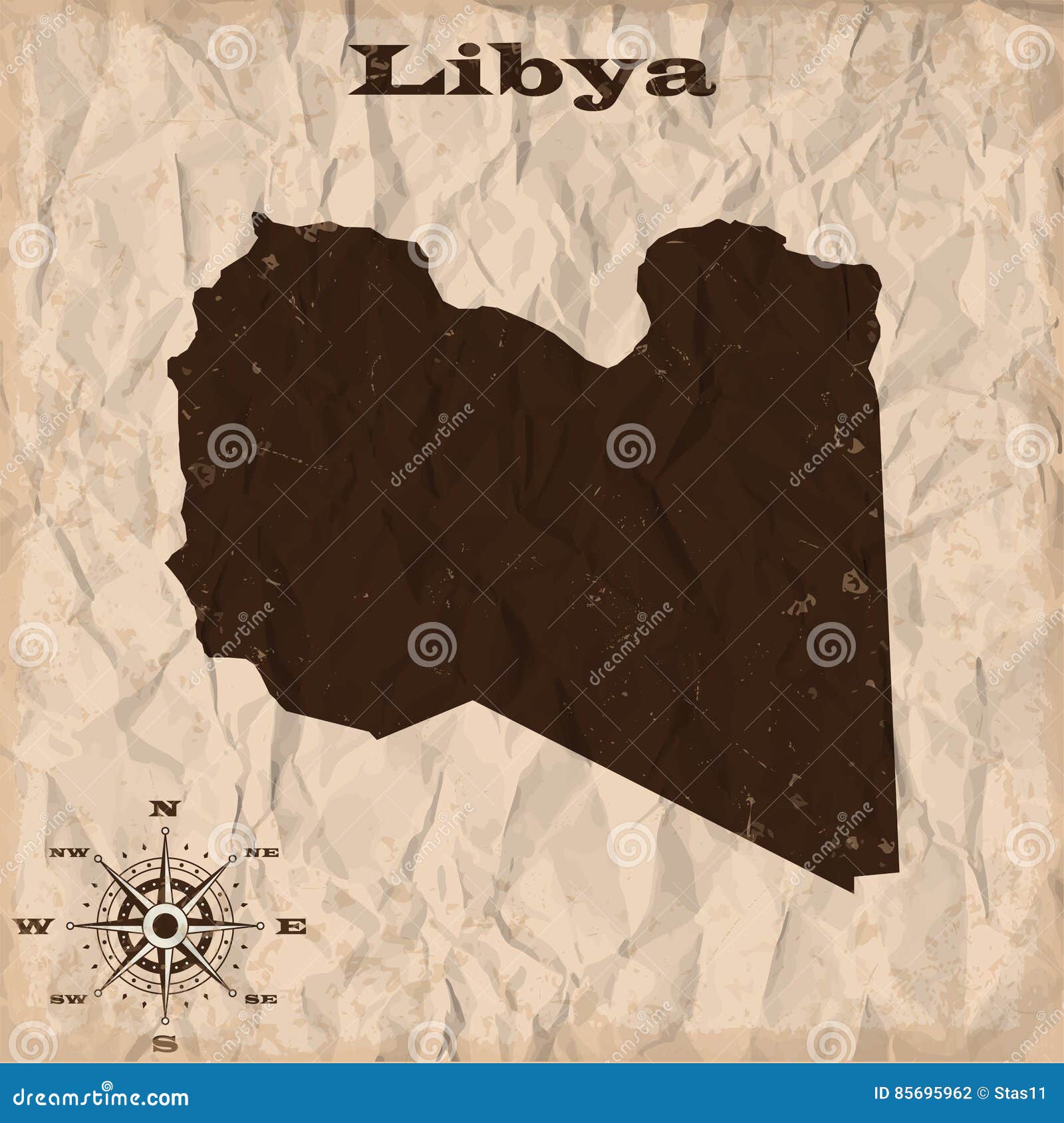 Libya Old Map with Grunge and Crumpled Paper. Vector Illustration Stock ...