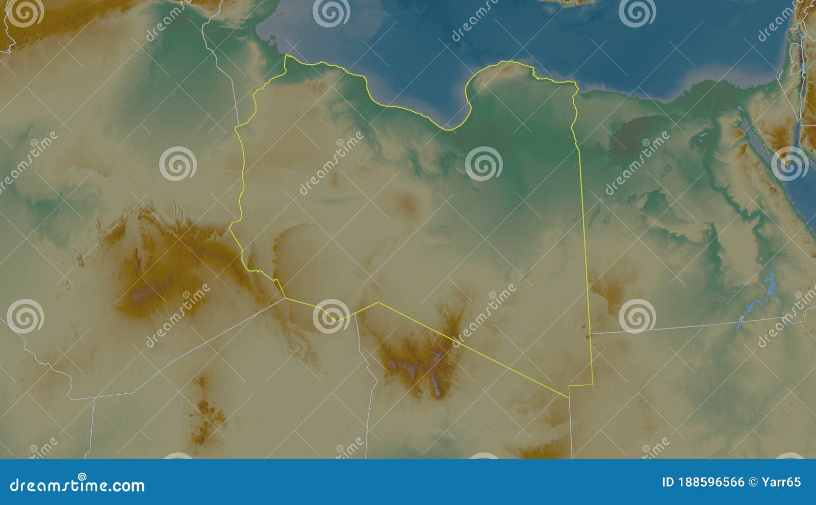 Libya - overview. Relief stock illustration. Illustration of ocean ...