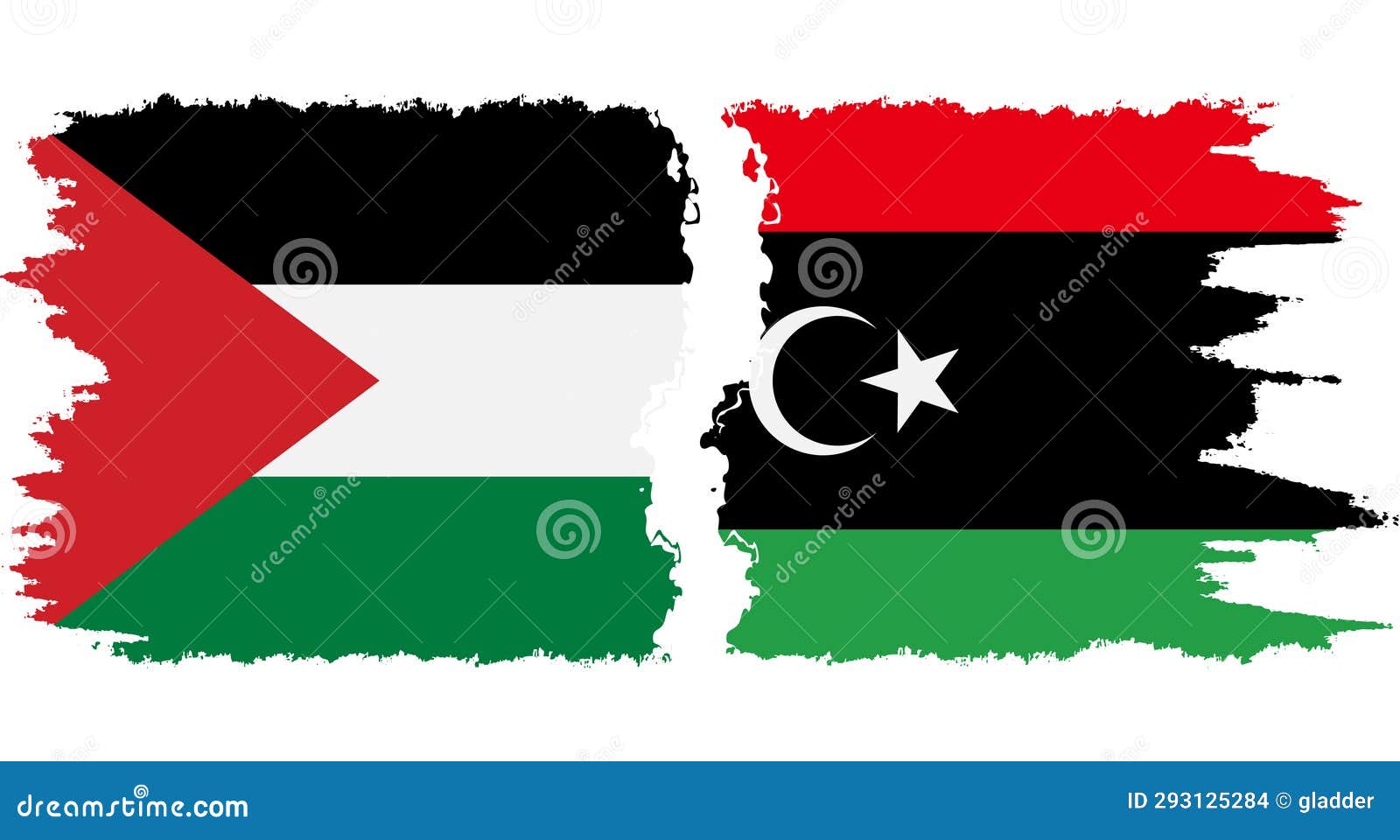 Libya and Palestine Grunge Flags Connection Vector Stock Vector ...