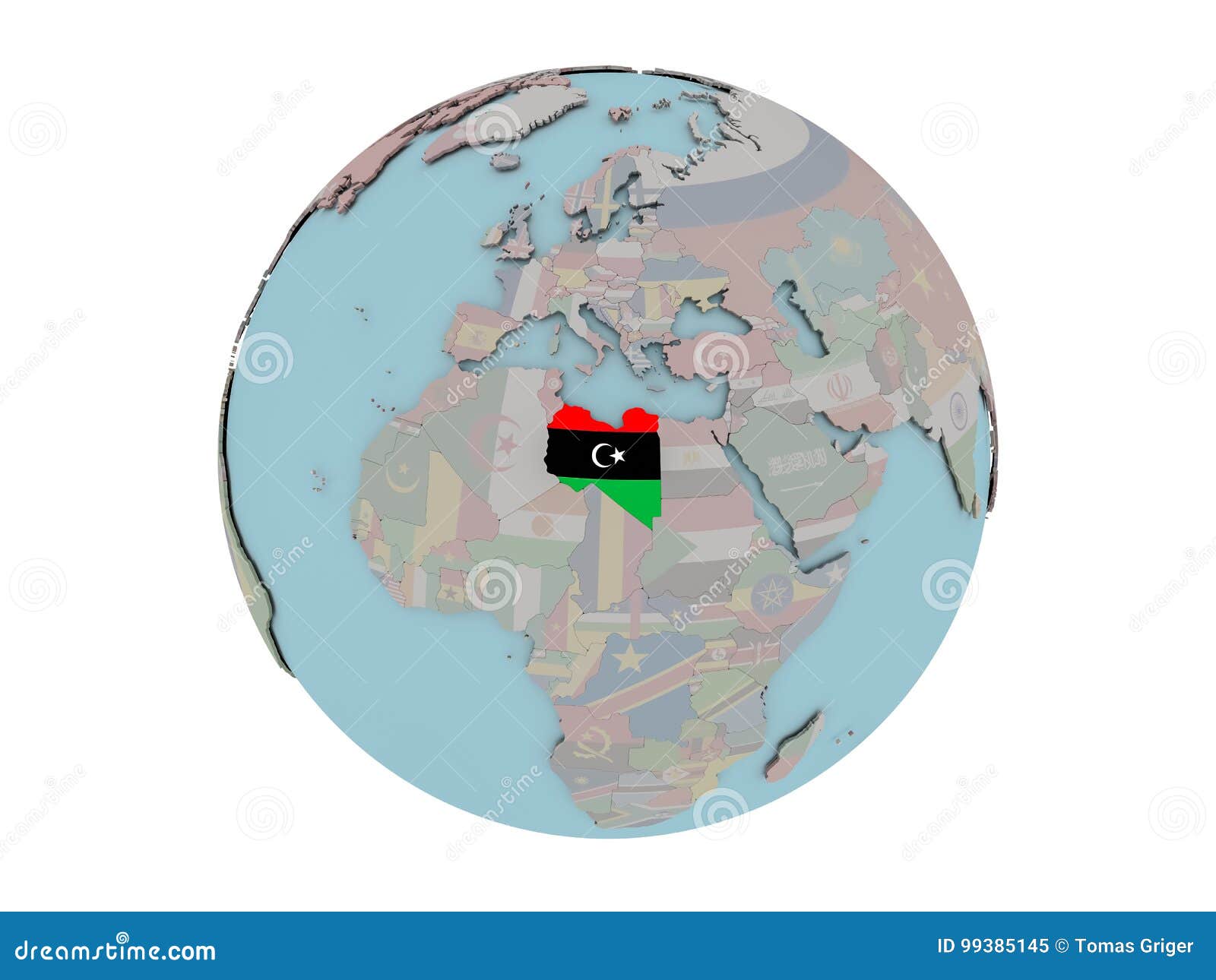 Libya with flag on globe stock illustration. Illustration of border ...