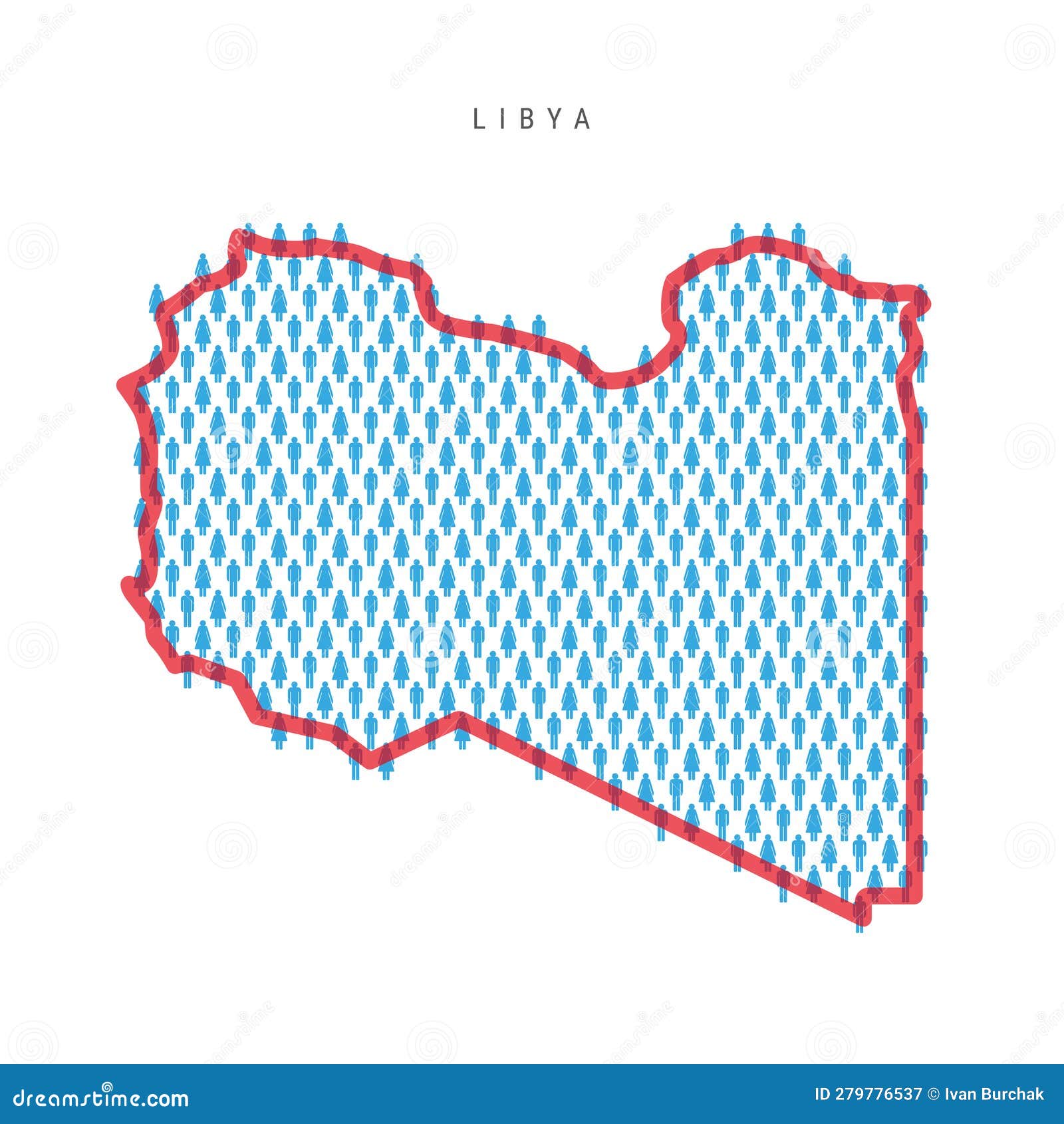 Libya Population Map. Stick Figures Libyan People Map. Pattern Of Men ...
