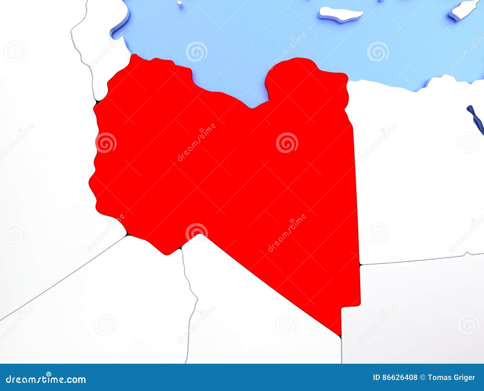 Libya in red on map stock illustration. Illustration of political ...