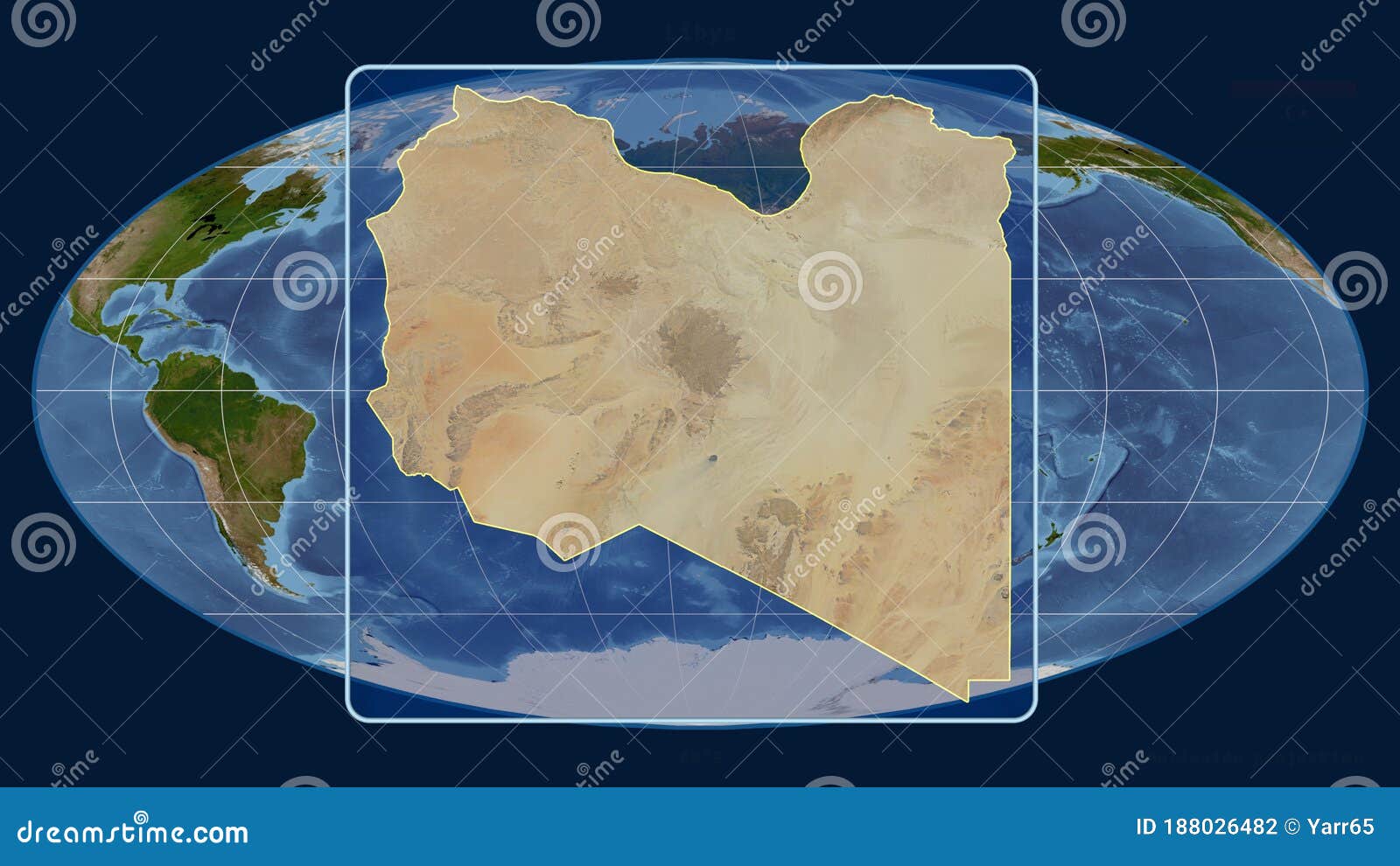 Libya - Satellite. Mollweide, Centered Stock Illustration ...