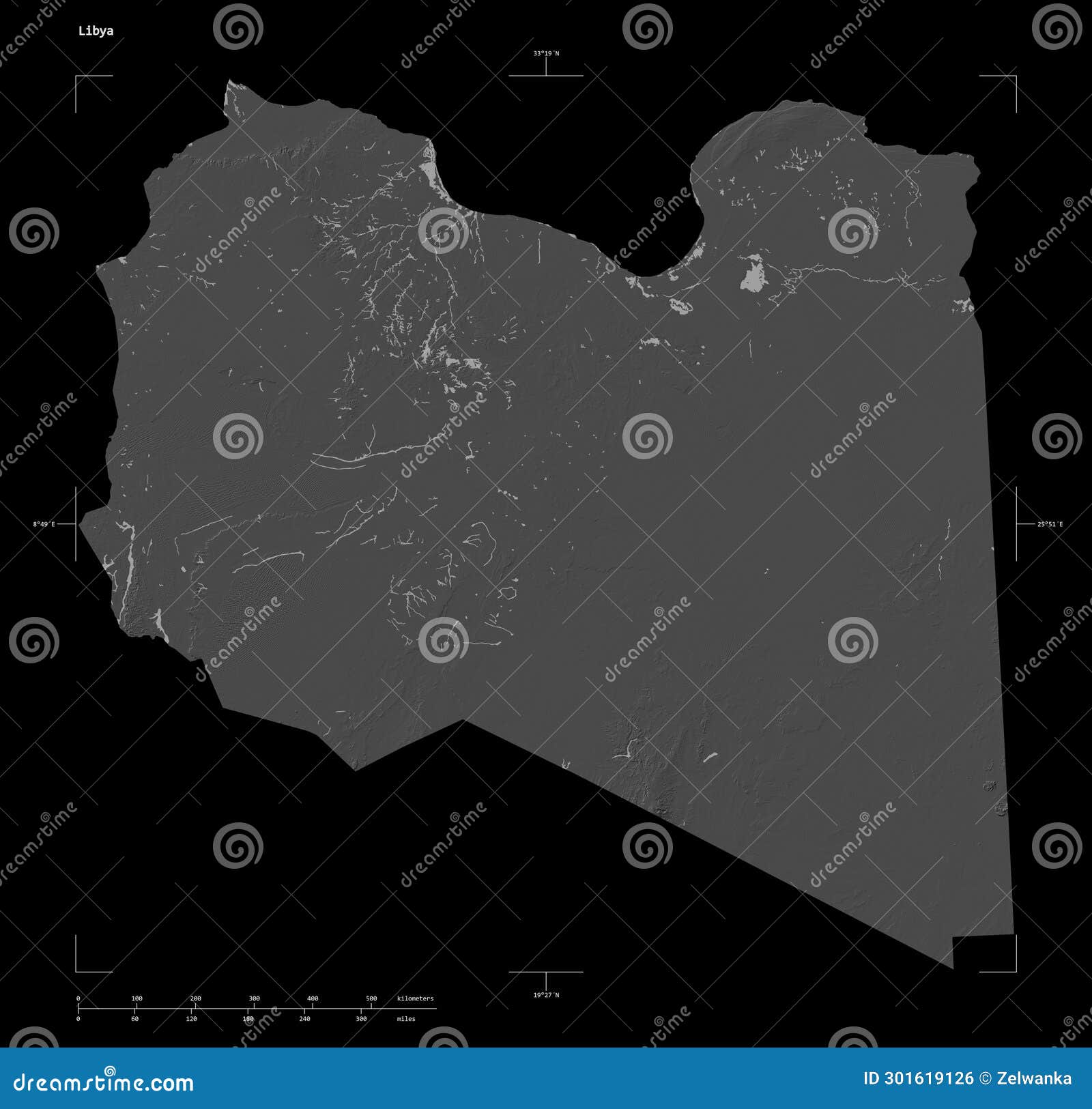 Libya Shape on Black. Bilevel Stock Illustration - Illustration of ...