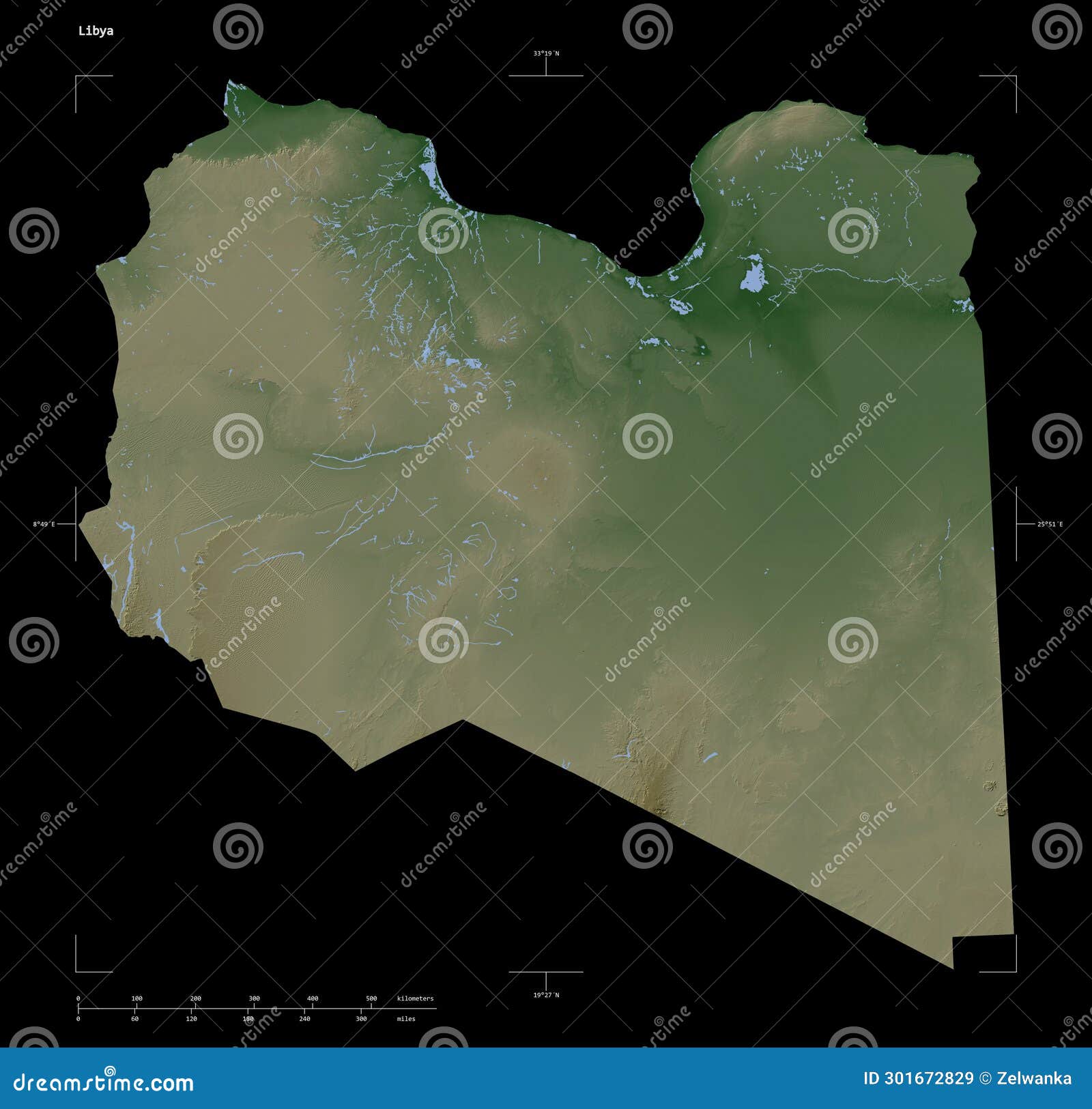 Libya shape on black. Pale stock illustration. Illustration of science ...