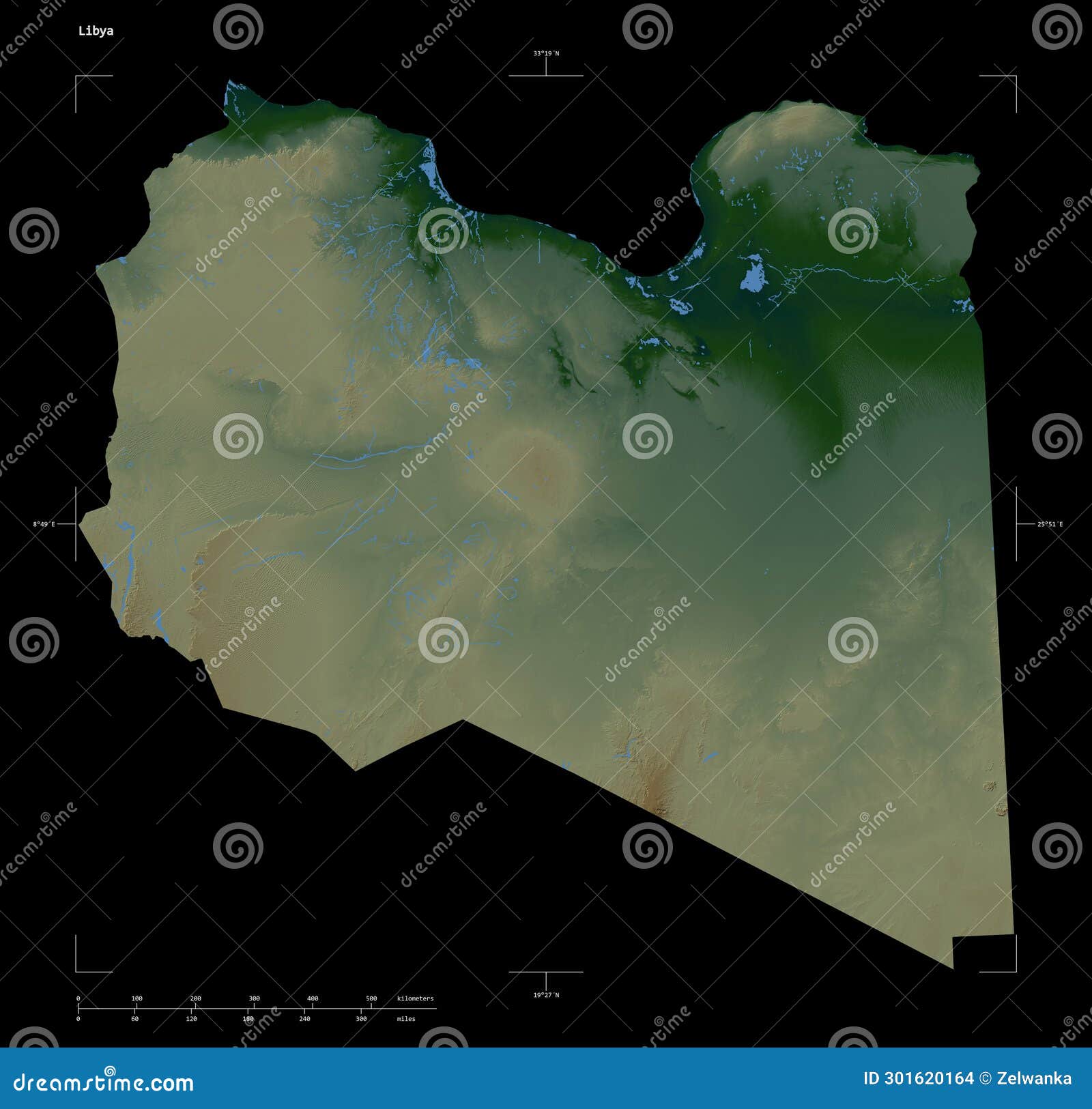 Libya Shape on Black. Physical Stock Illustration - Illustration of ...