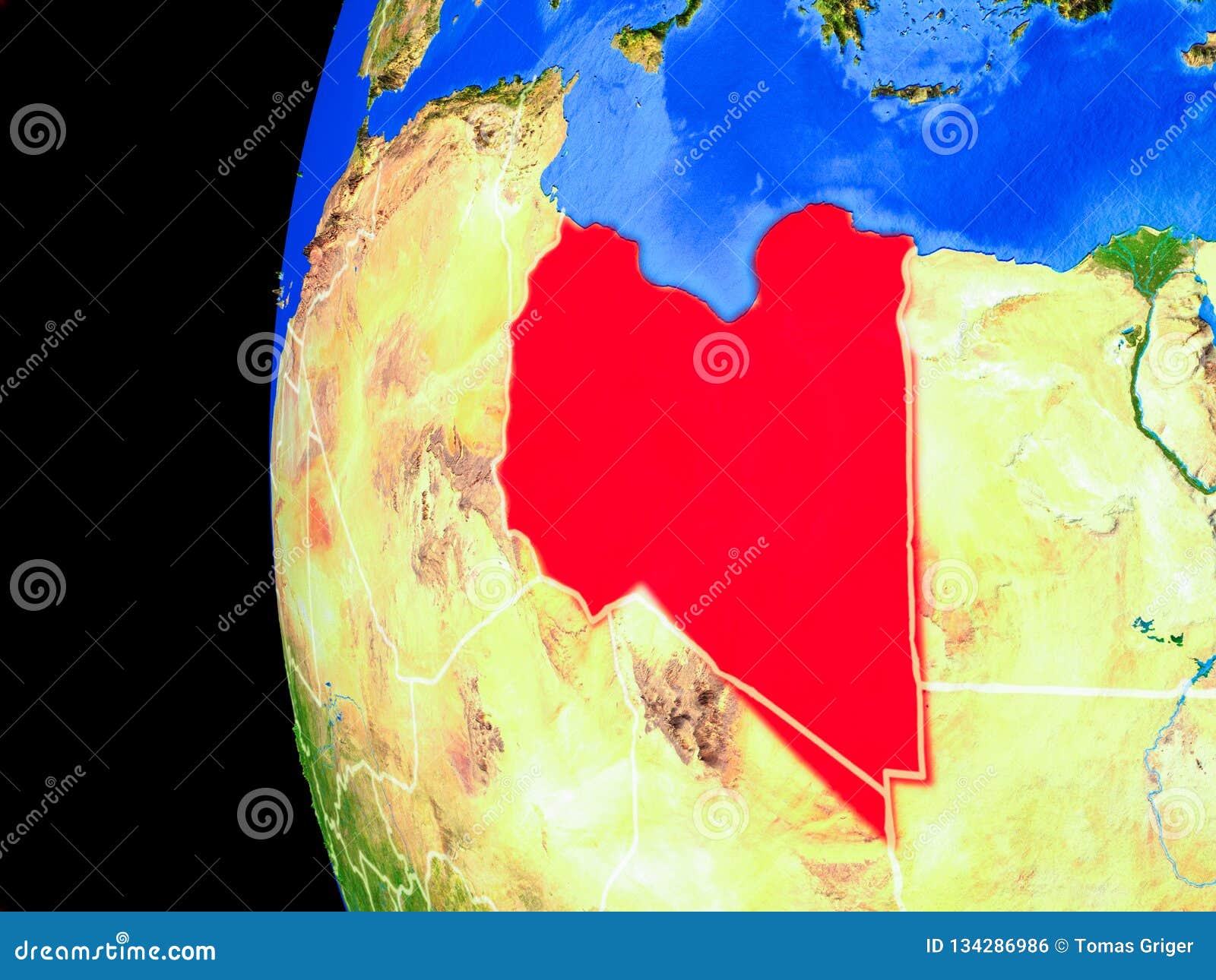 Libya from space stock illustration. Illustration of render - 134286986