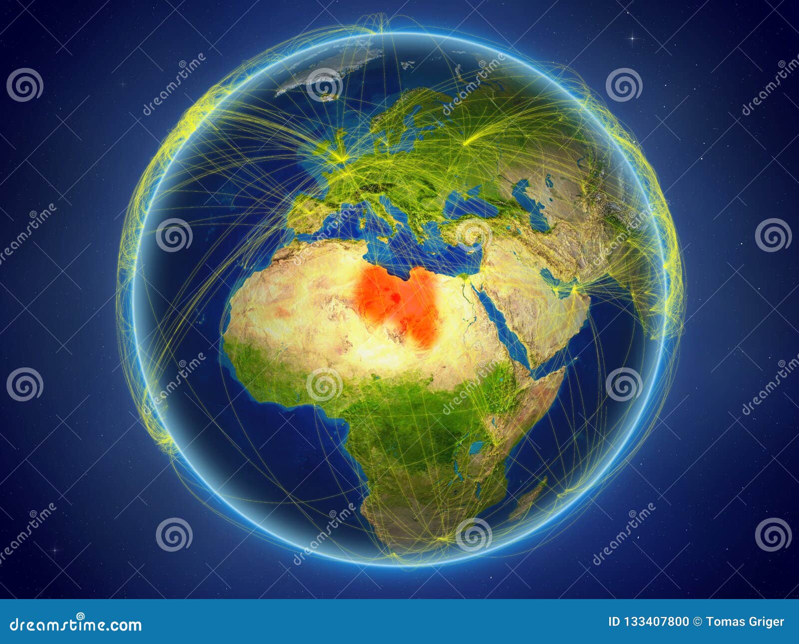 Libya on Earth with Networks Stock Illustration - Illustration of ...