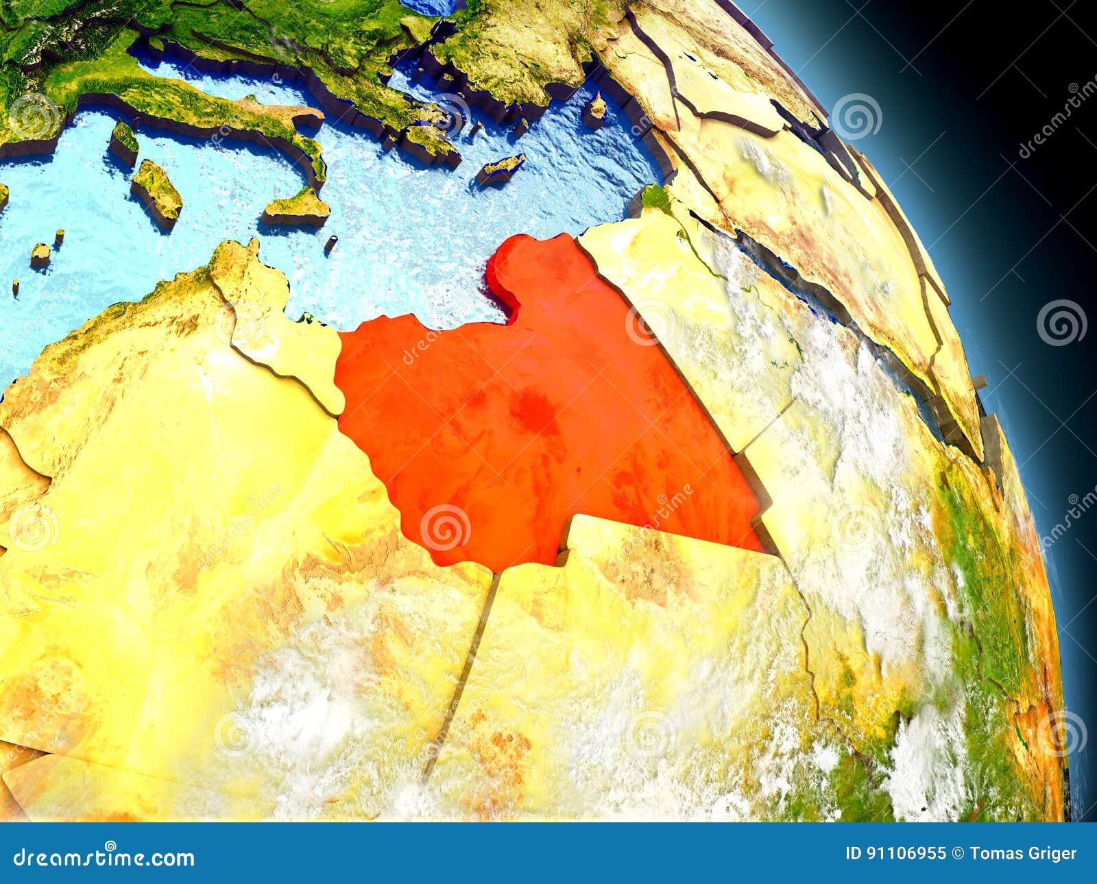 Libya from space stock illustration. Illustration of weather - 91106955