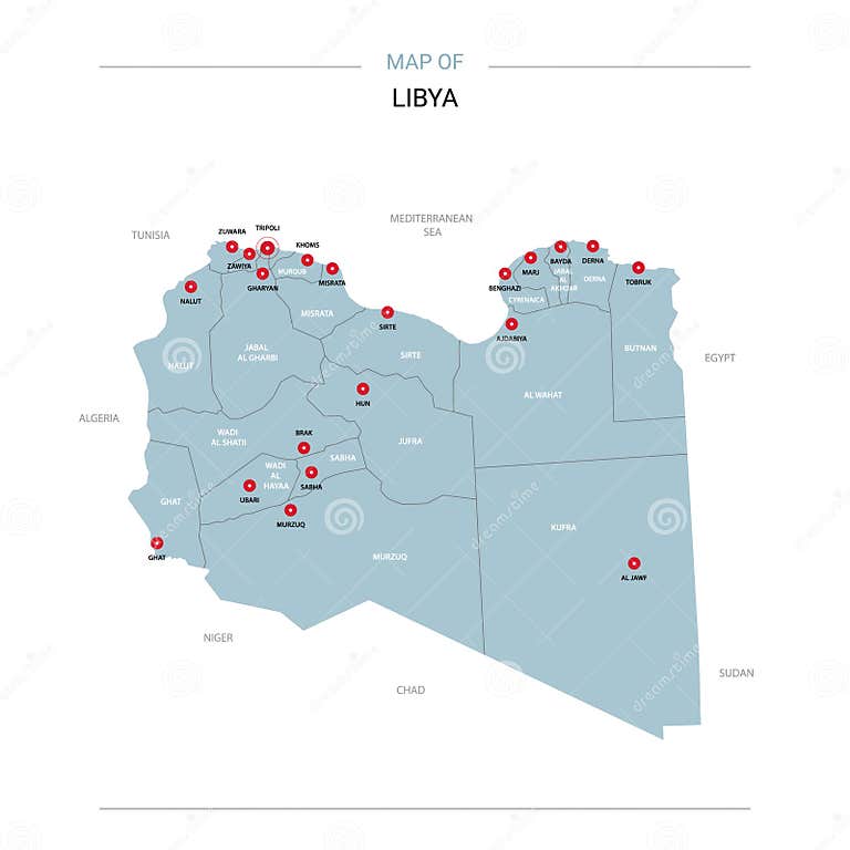 Libya Map Vector with Red Pin Stock Vector - Illustration of geography ...