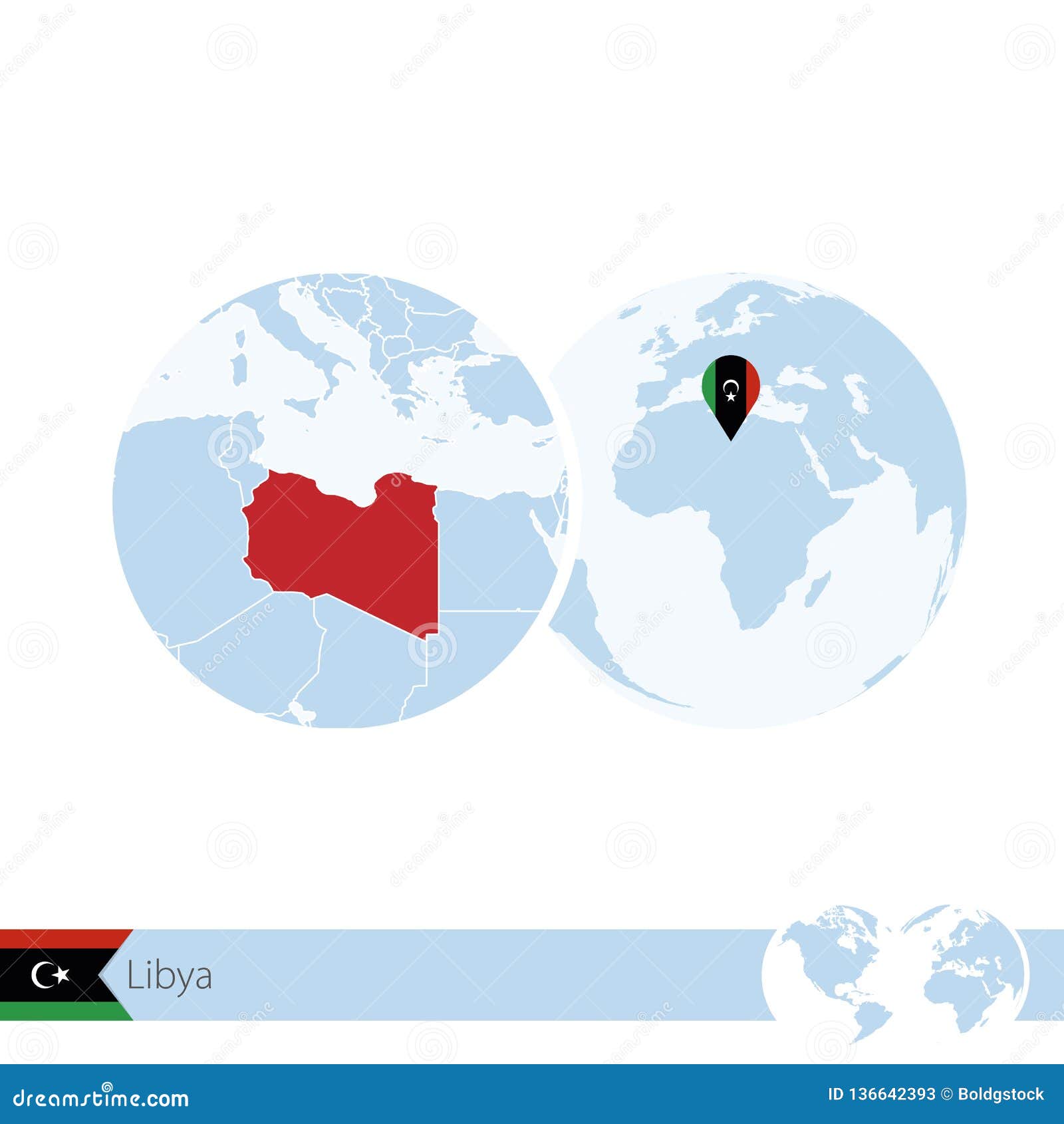 Libya on World Globe with Flag and Regional Map of Libya Stock Vector ...