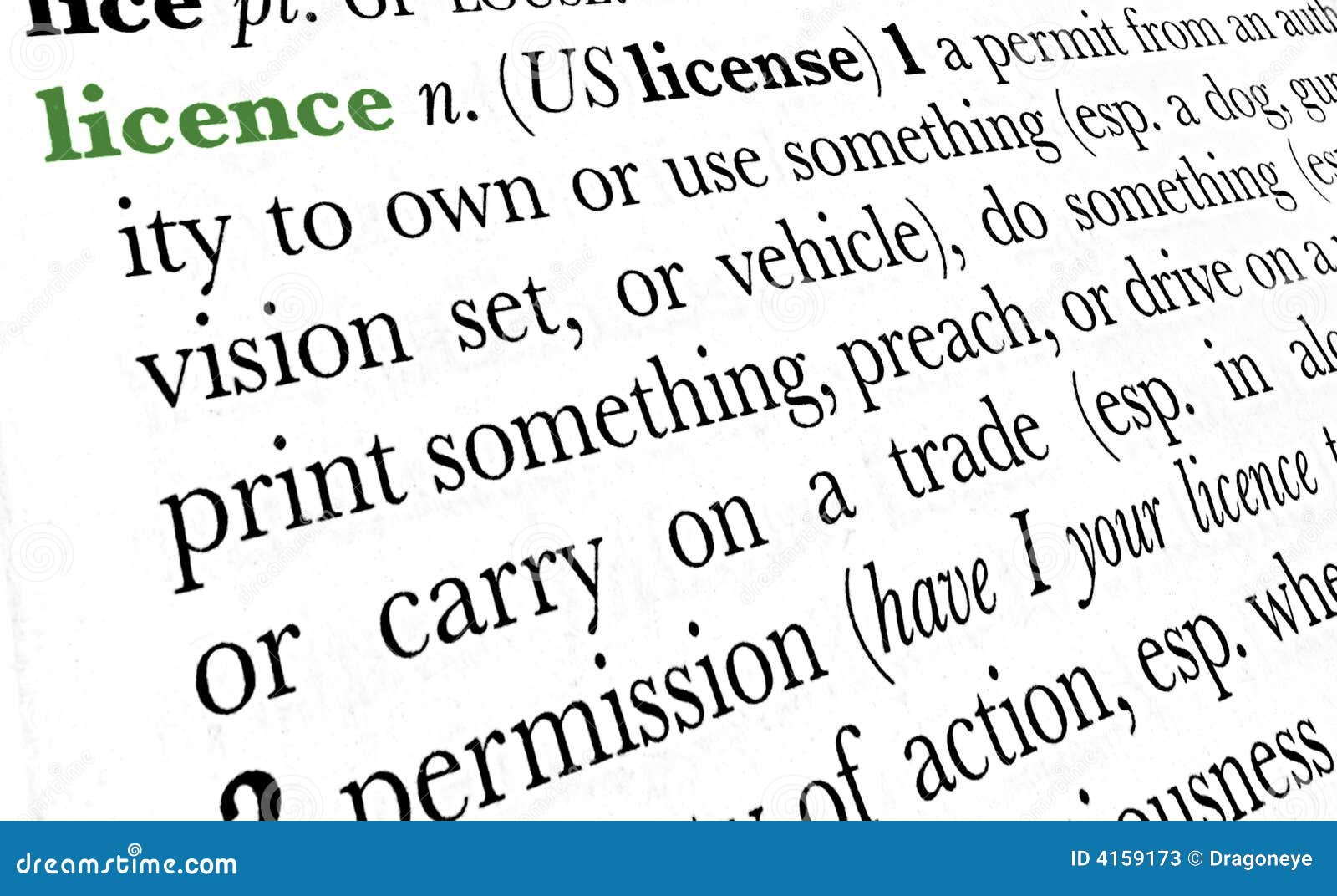 Licence Word Dictionary Term Stock Image - Image of black, white: 4159173