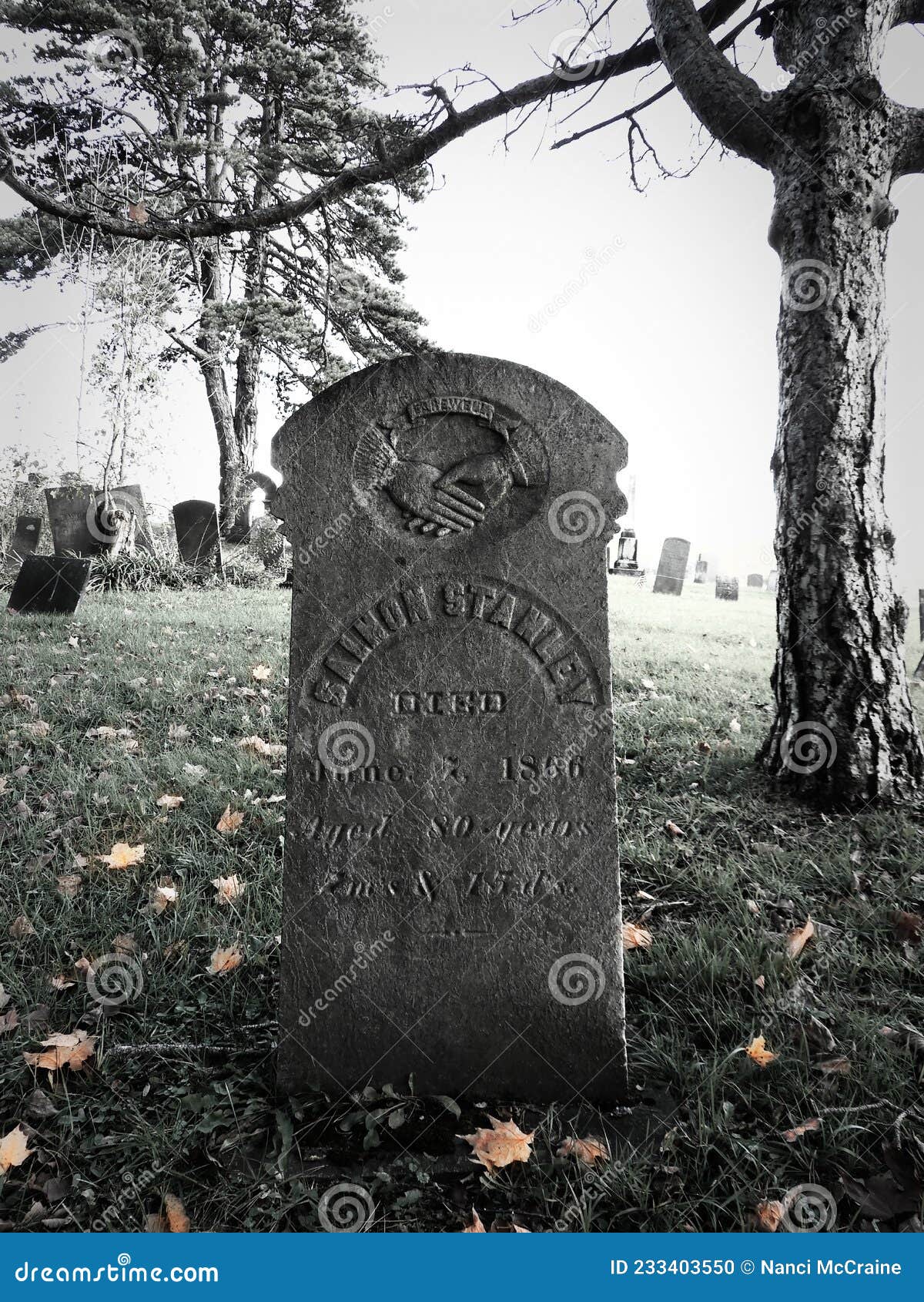 Clasped Hands Cemetery Tombstone Died 1866 Stock Photo - Image of ...