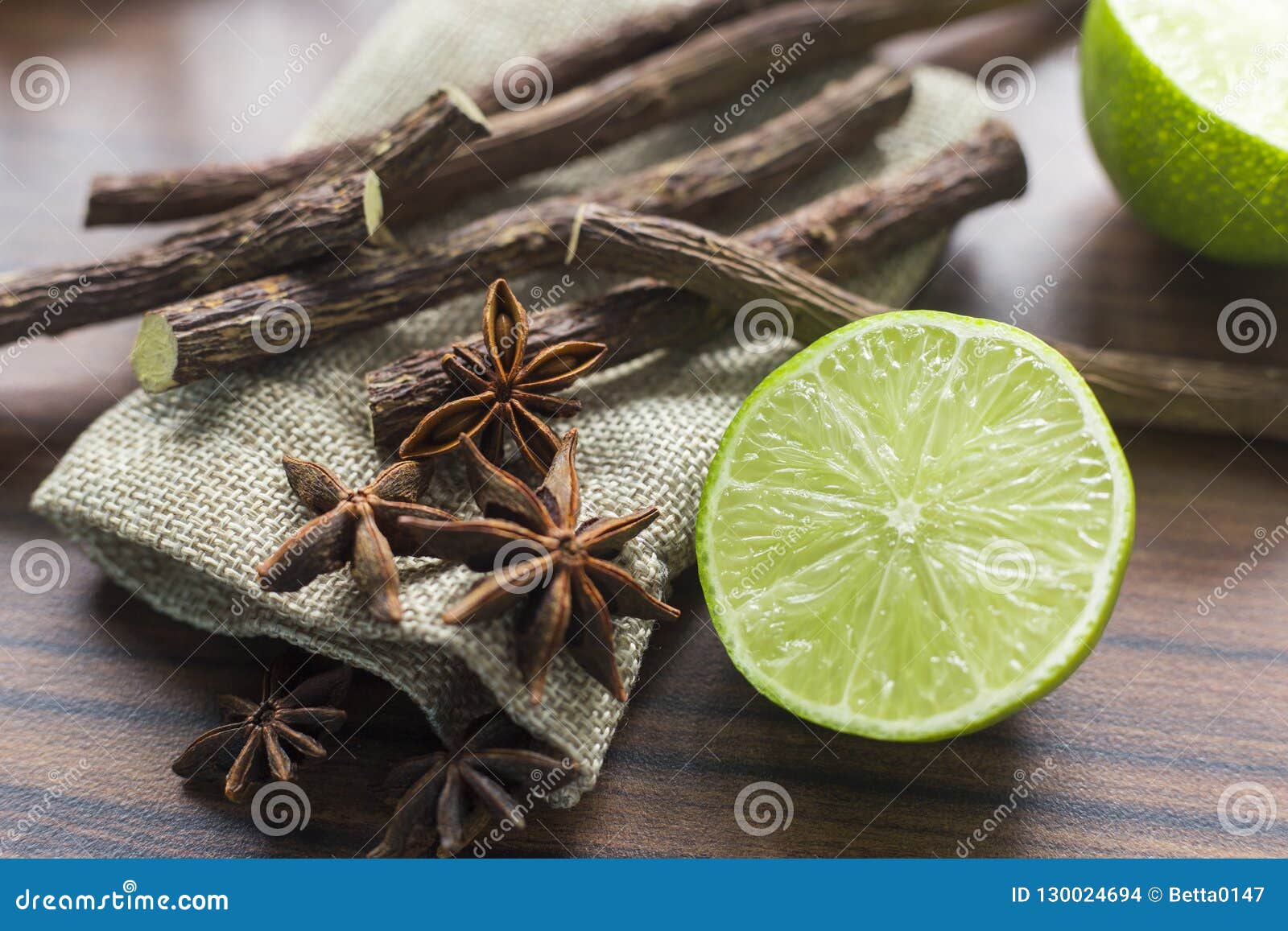 Licorice Root, Lemon and Anise on the Table Stock Photo - Image of ...