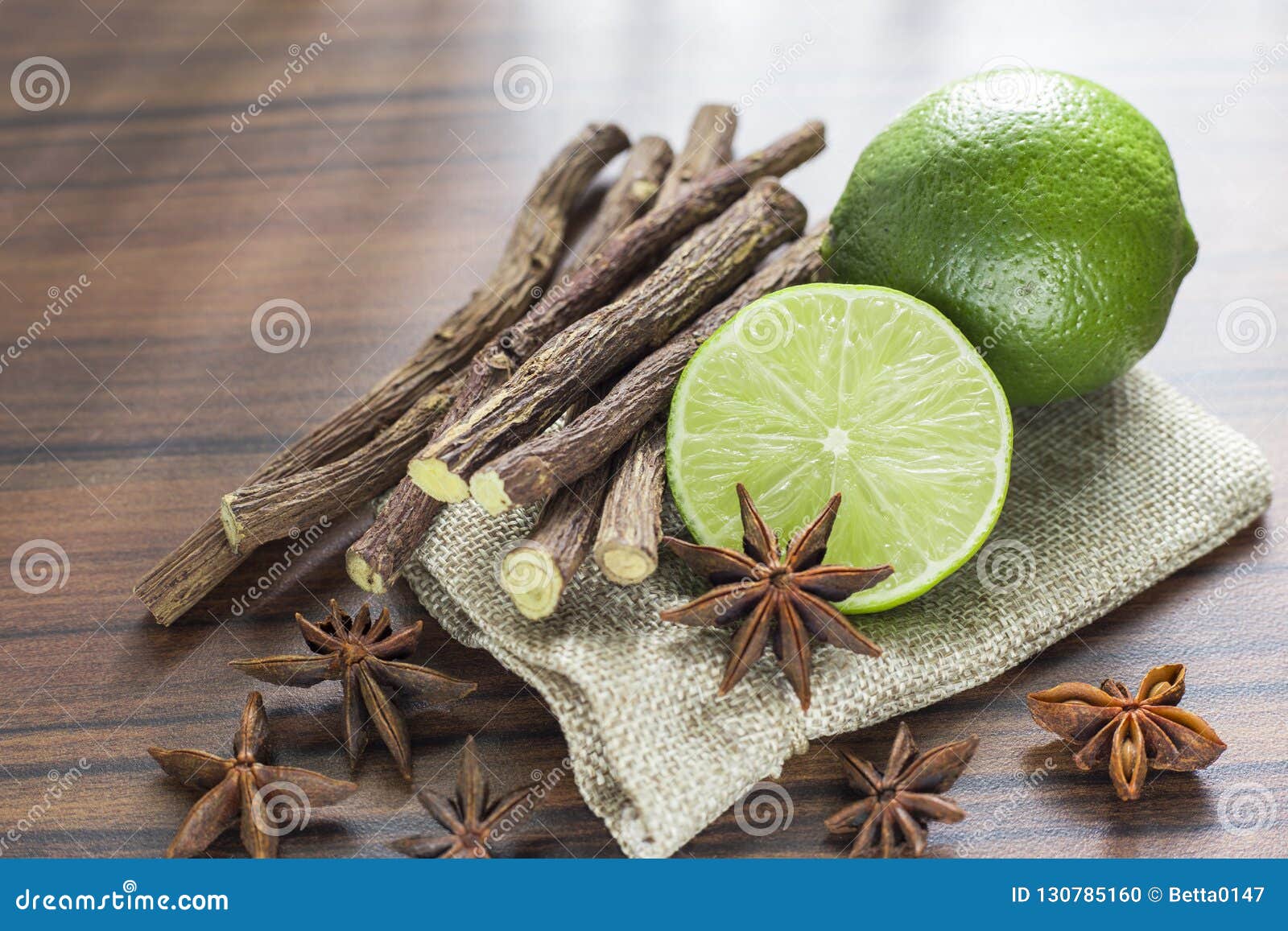 Licorice Root, Lemon and Anise on the Table Stock Photo - Image of ...
