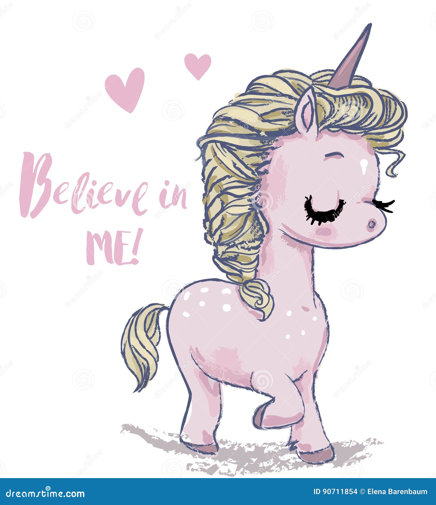 Licorne Rose Timide Mignonne Illustration de Vecteur - Illustration du ...