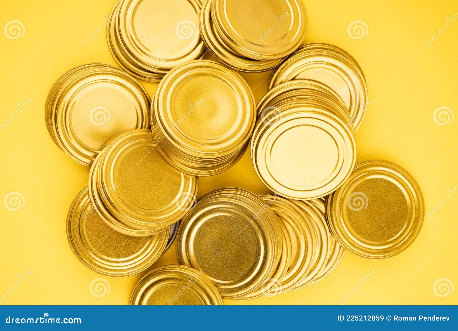 Lids for Jars of Gold Color Top View on Yellow Background Stock Image ...