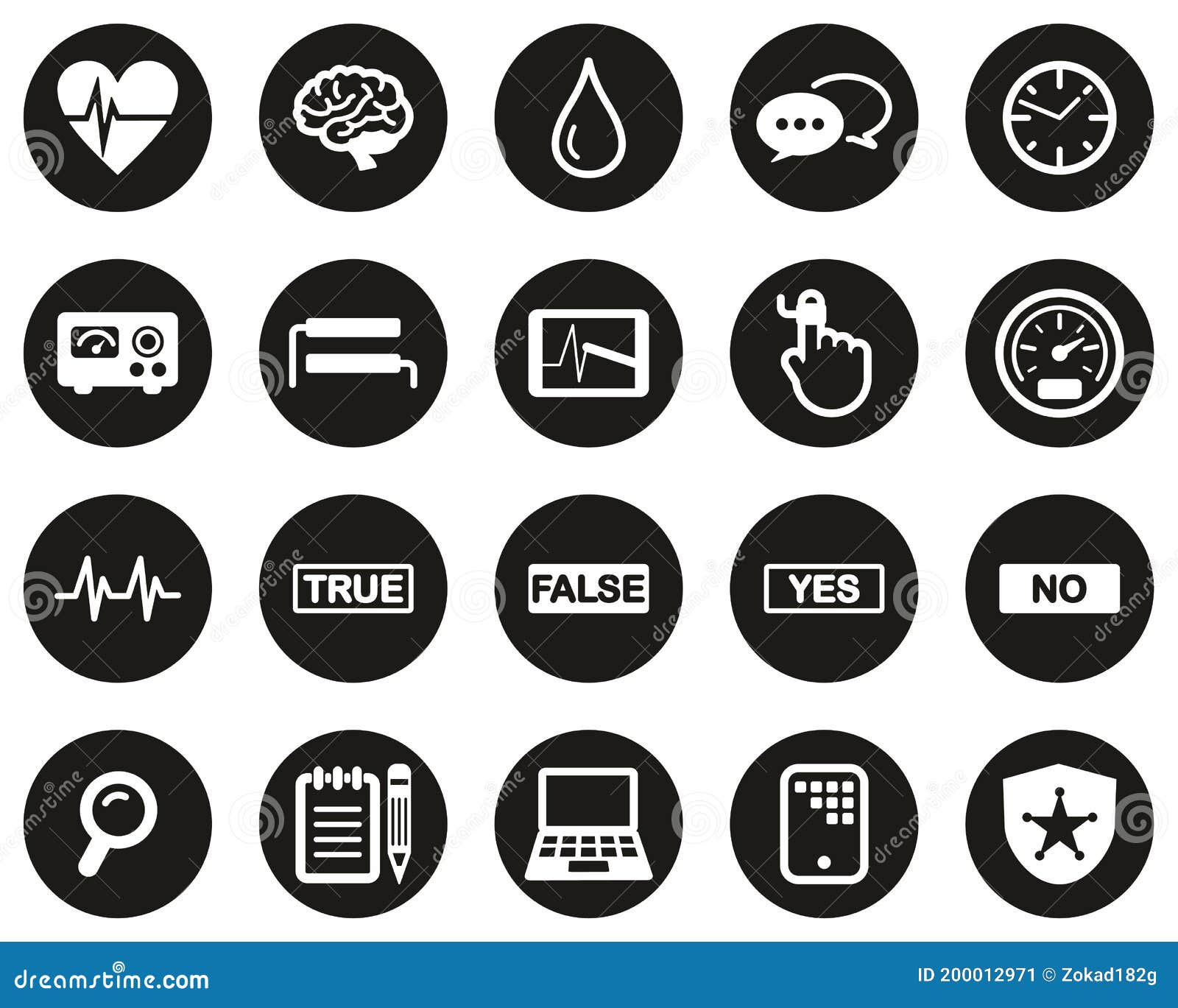 Lie Detector Test or Polygraph Test Icons White on Black Flat Design ...