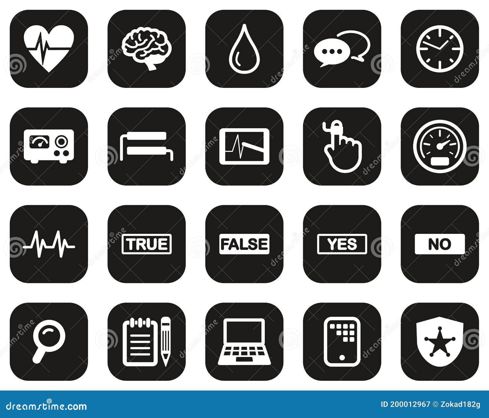 Lie Detector Test or Polygraph Test Icons White on Black Flat Design ...