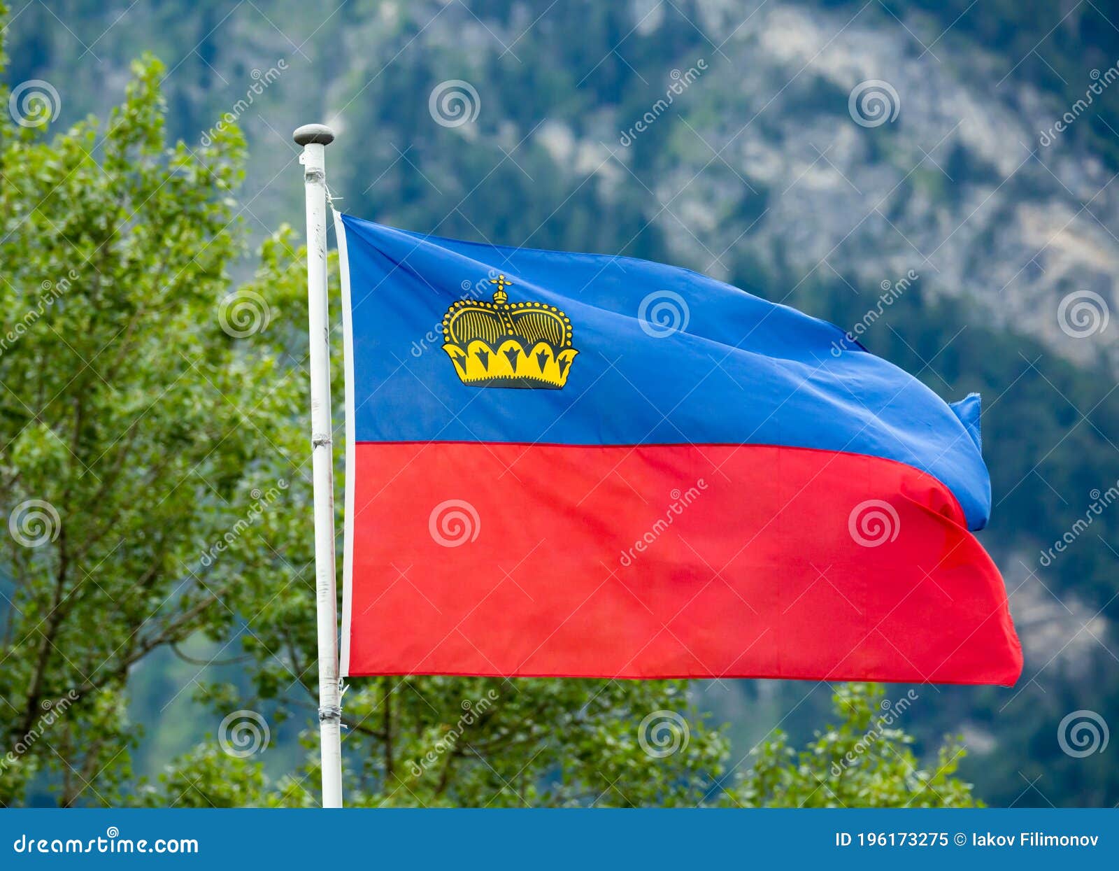 Liechtenstein Flag Waving on Mountain Background Stock Image - Image of ...